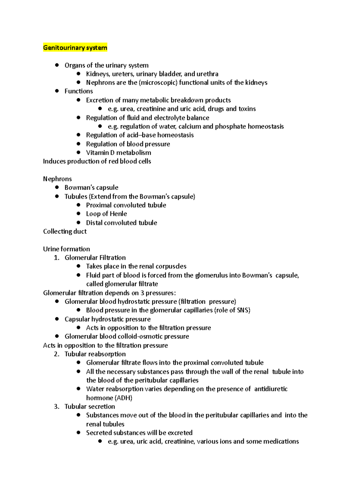 Genitourinary system - urea, creatinine and uric acid, drugs and toxins ...