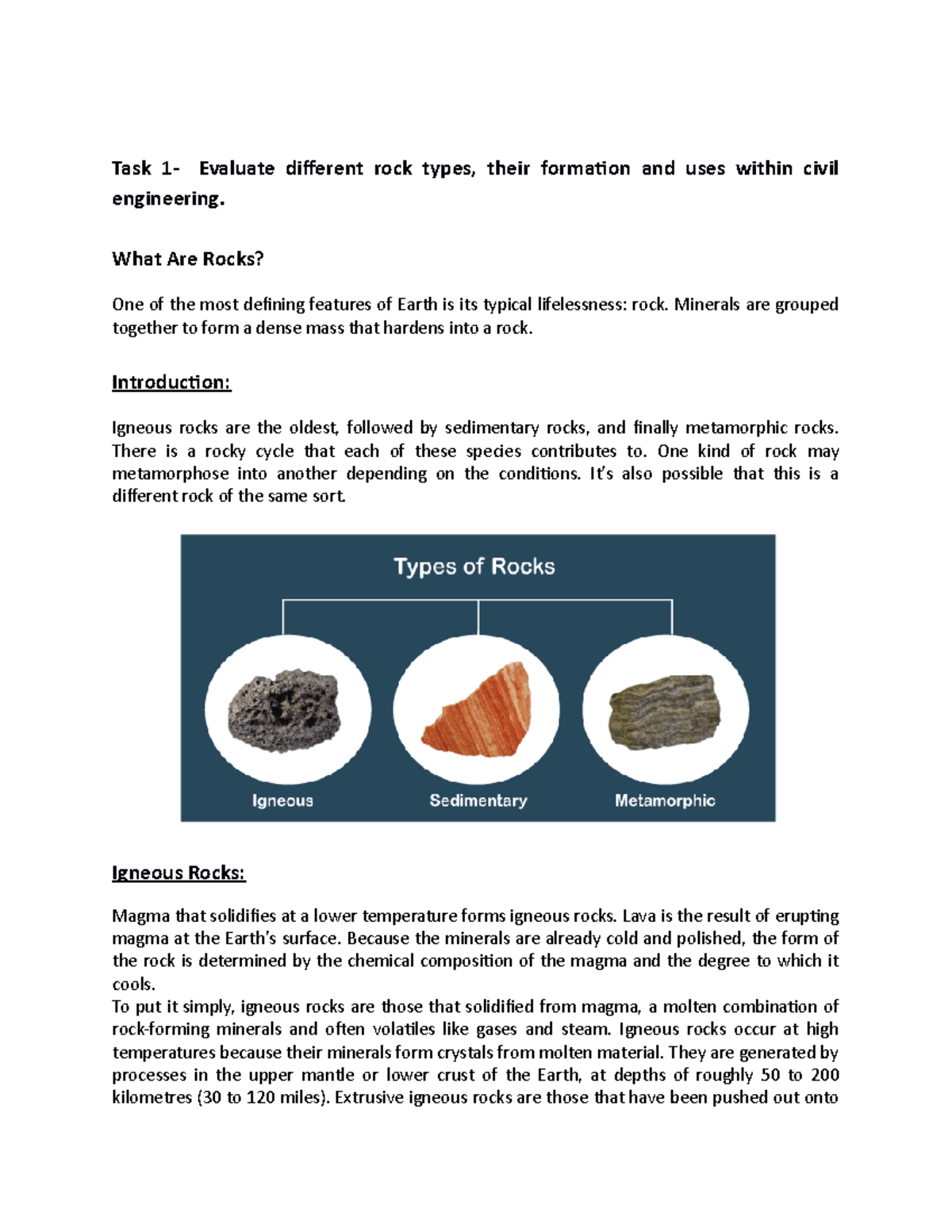 Earth final - Task 1- “Evaluate different rock types, their formation ...