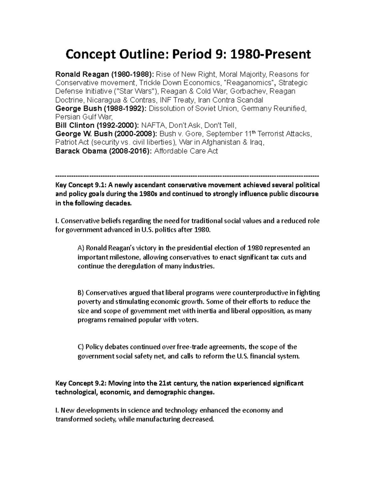 Period 9 revised key concept outline - Concept Outline: Period 9: 1980 ...
