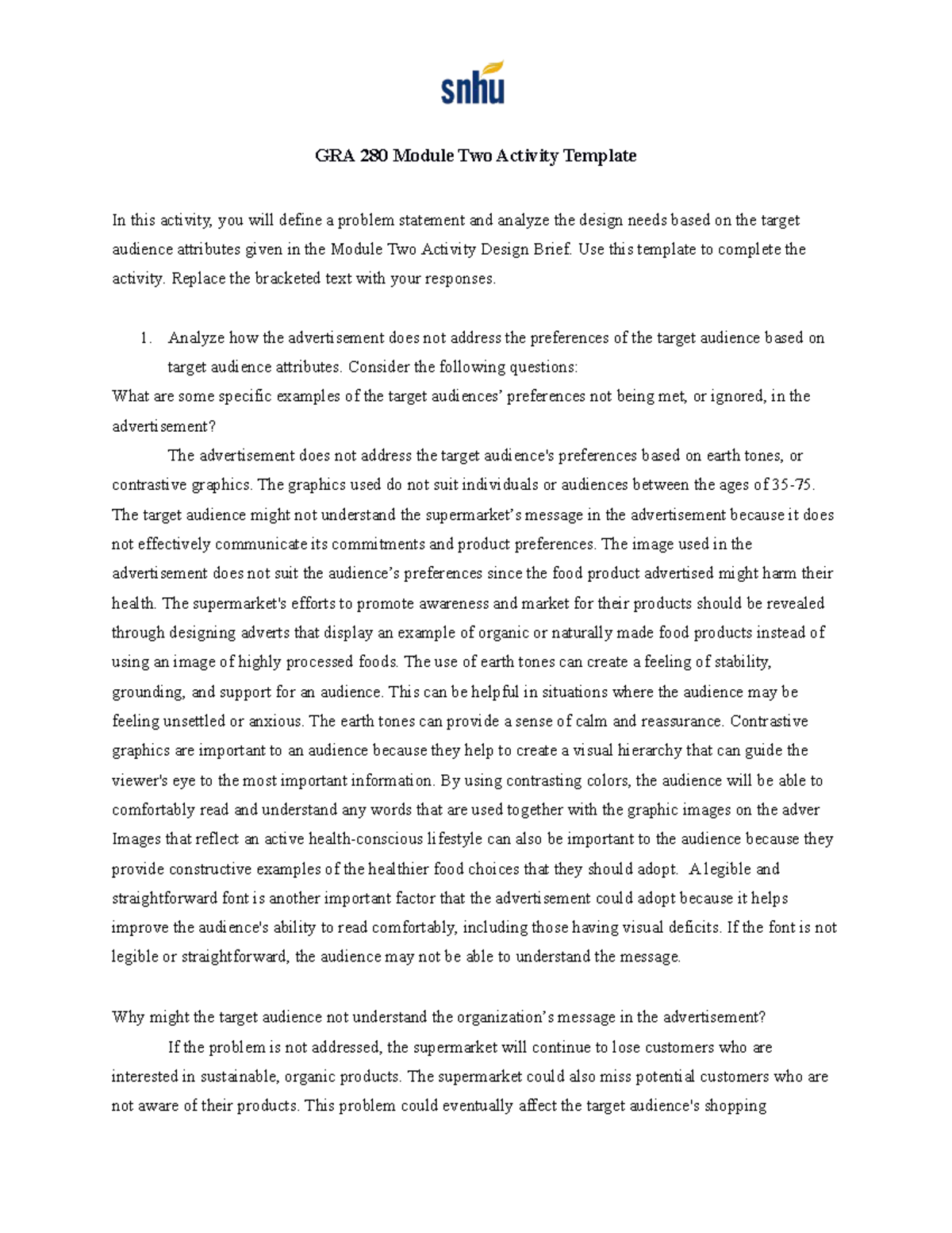 Defining the Problem Statement - GRA 280 Module Two Activity Template In this activity, you will ...