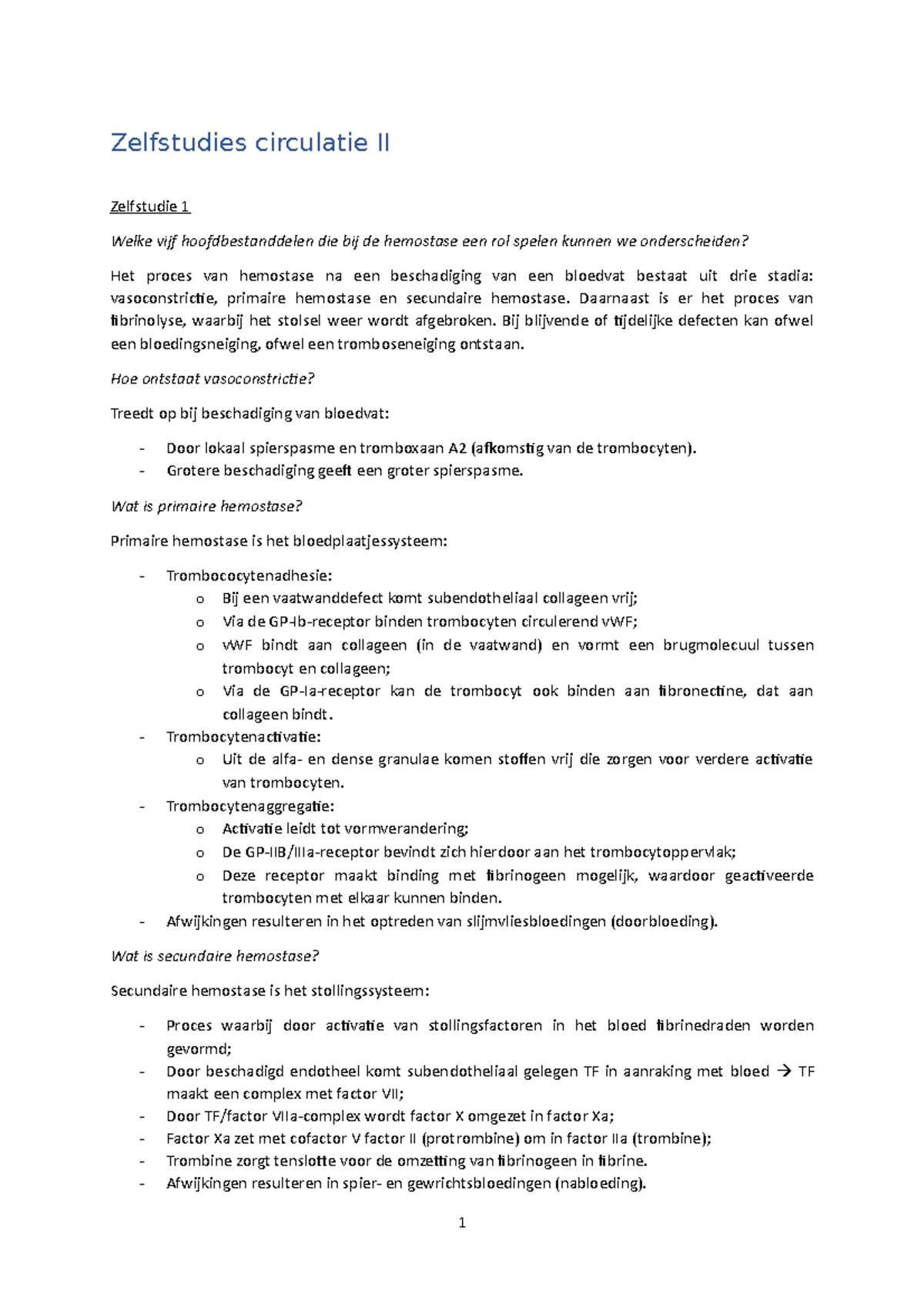 Alle zelfstudies van circulatie II - Zelfstudies circulatie II ...