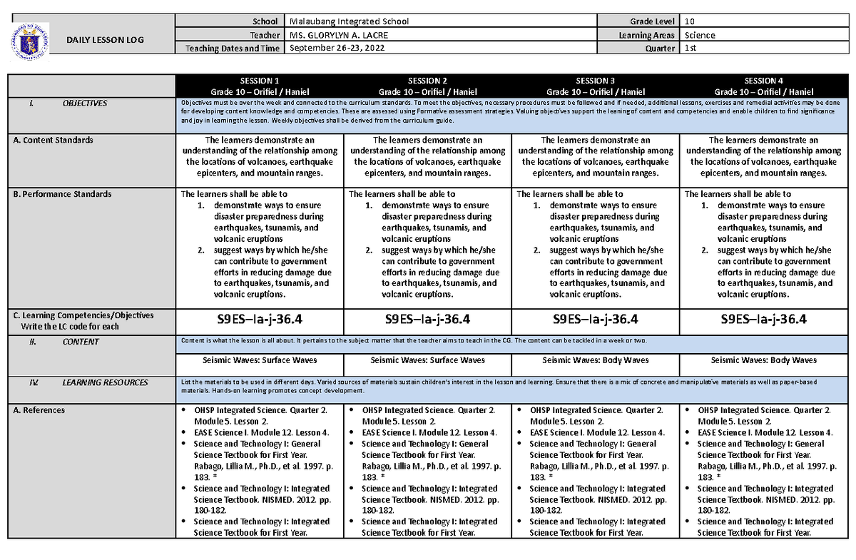 DLL WEEK 1 July 5 2018 - DAILY LESSON LOG - DAILY LESSON LOG School ...