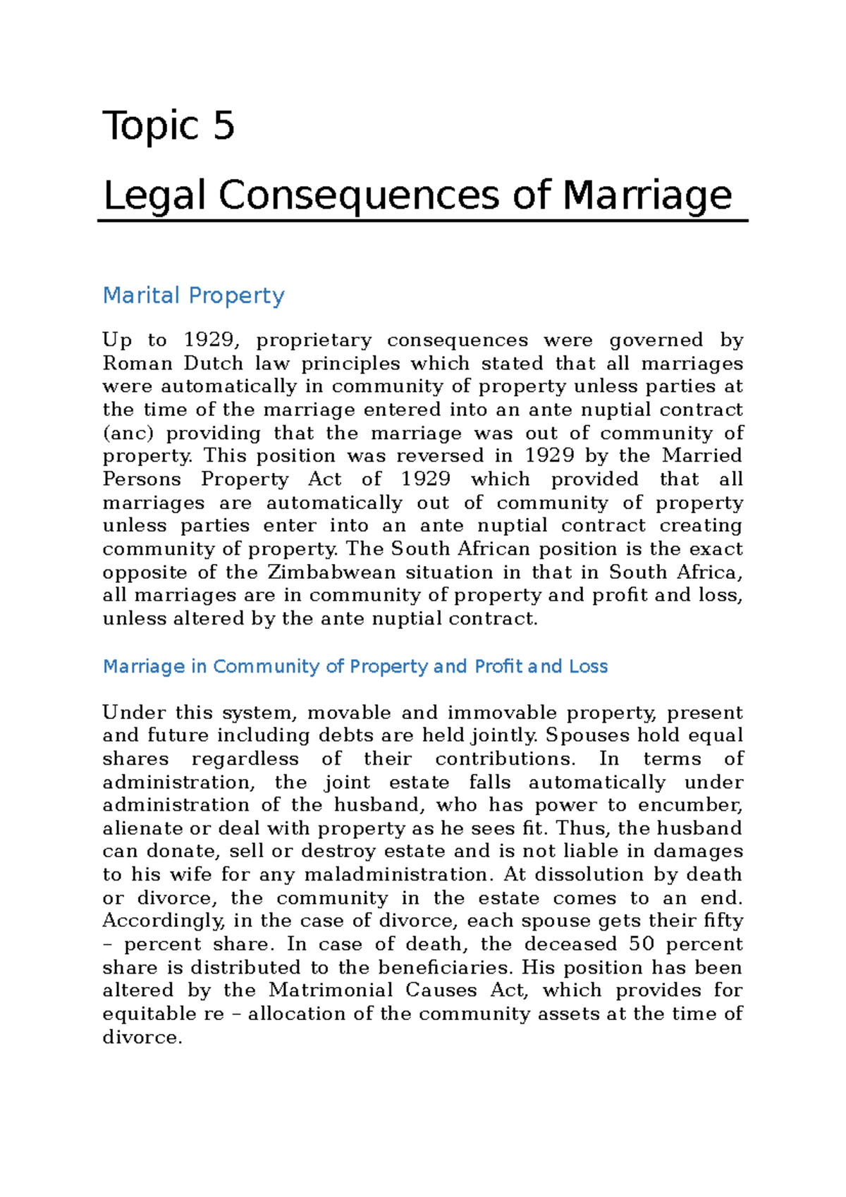 Topic 5 Family law topic that covers - Topic 5 Legal Consequences of ...