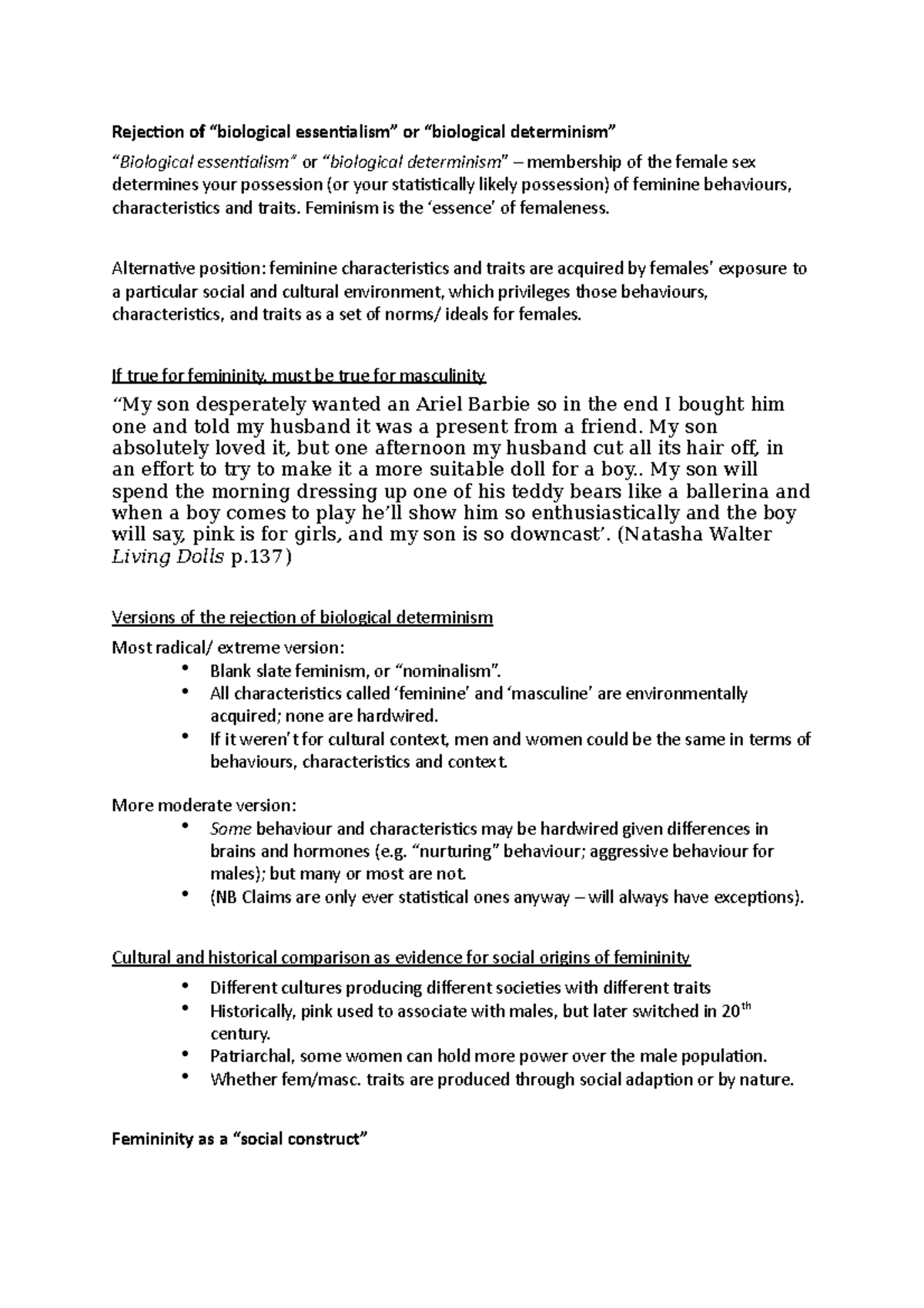Femininity - Lecture notes on Feminism module - Rejection of ...