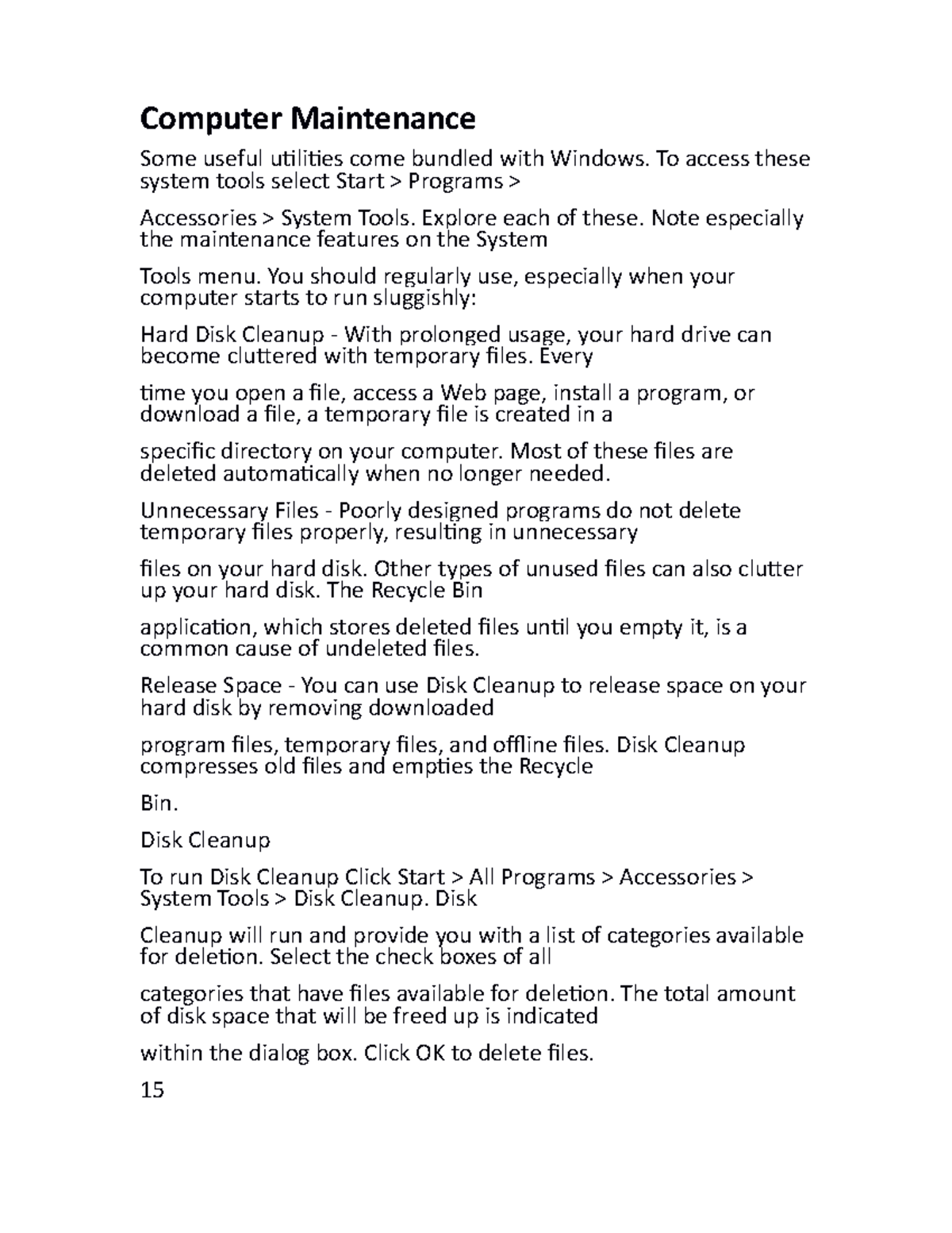 document windows - Computer Maintenance Some useful utilities come ...