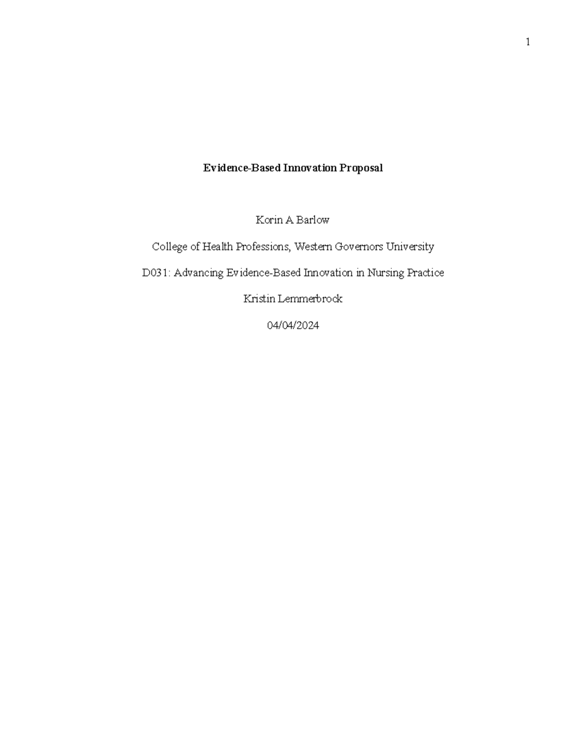 Evidence-Based Innovation Plan D031 2 - Evidence-Based Innovation ...