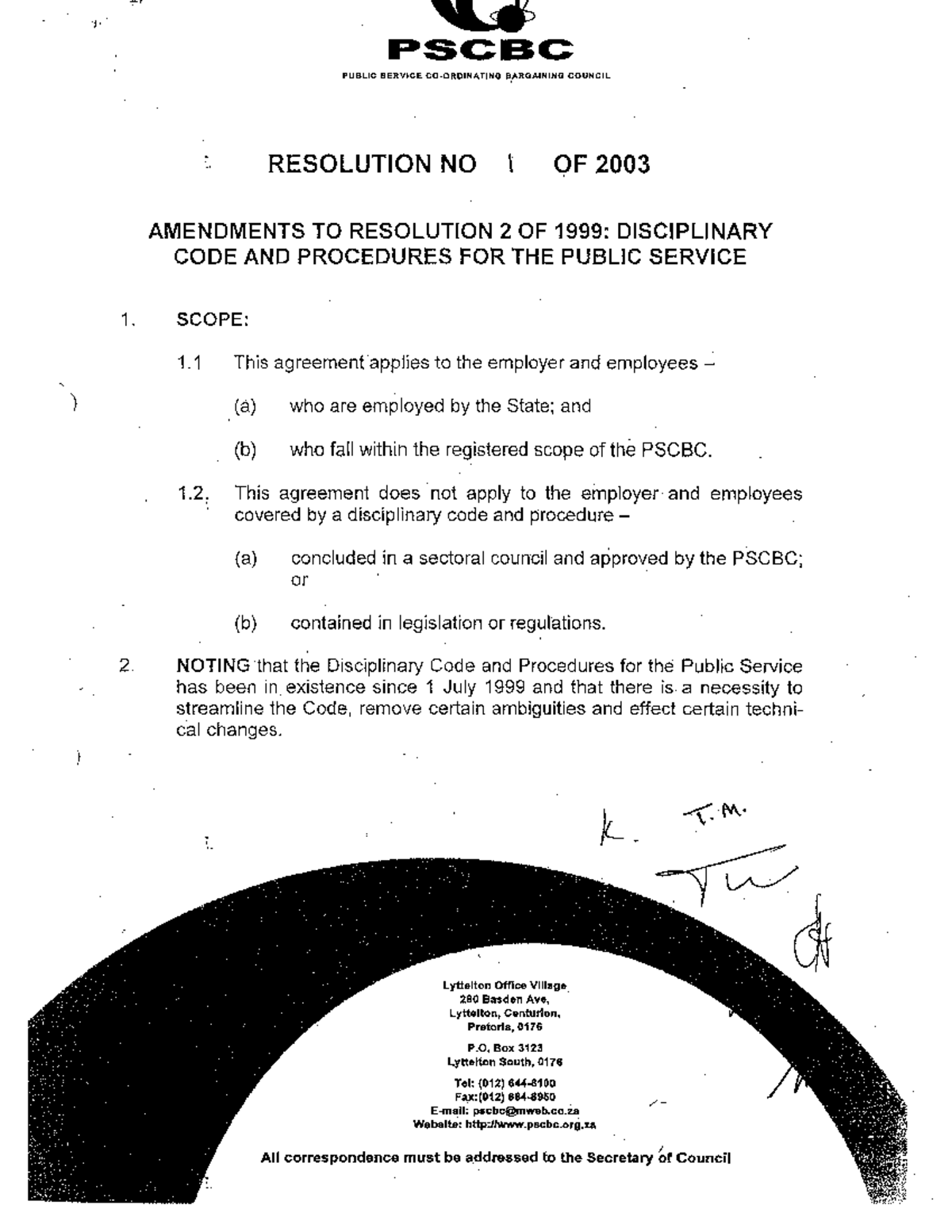 Disciplinary CODE Pscbc Resolution 1 OF 2003 - PSCBC PUBLIC SERVICE ...