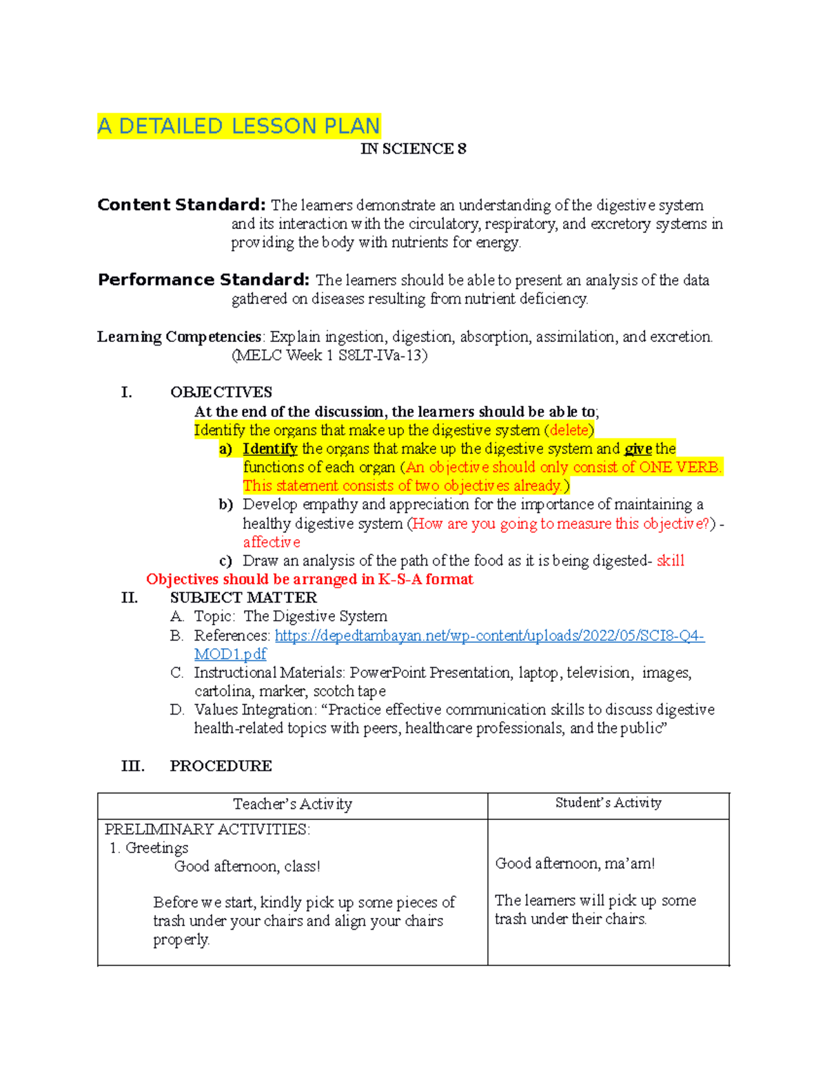 FOR Editing- Digestive System - A DETAILED LESSON PLAN IN SCIENCE 8 ...