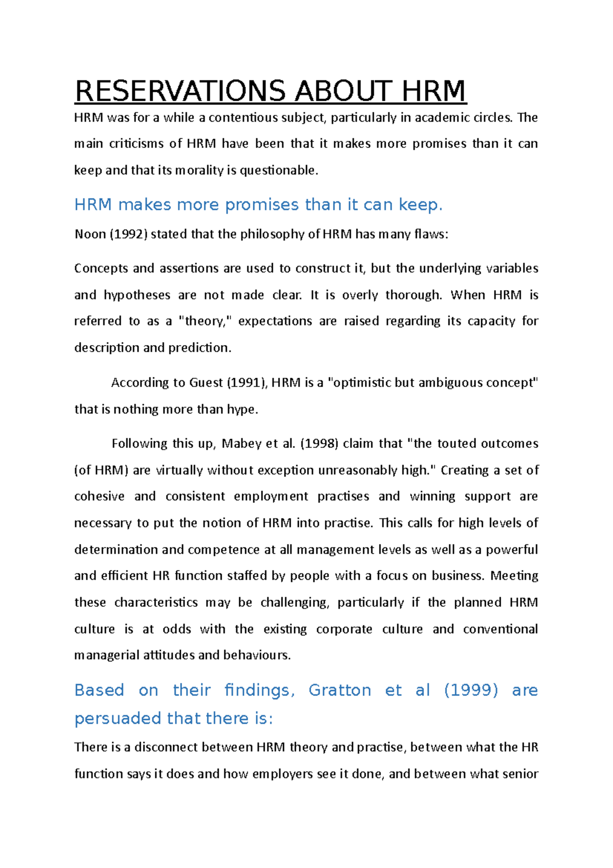Reservations About HRM - RESERVATIONS ABOUT HRM HRM was for a while a ...