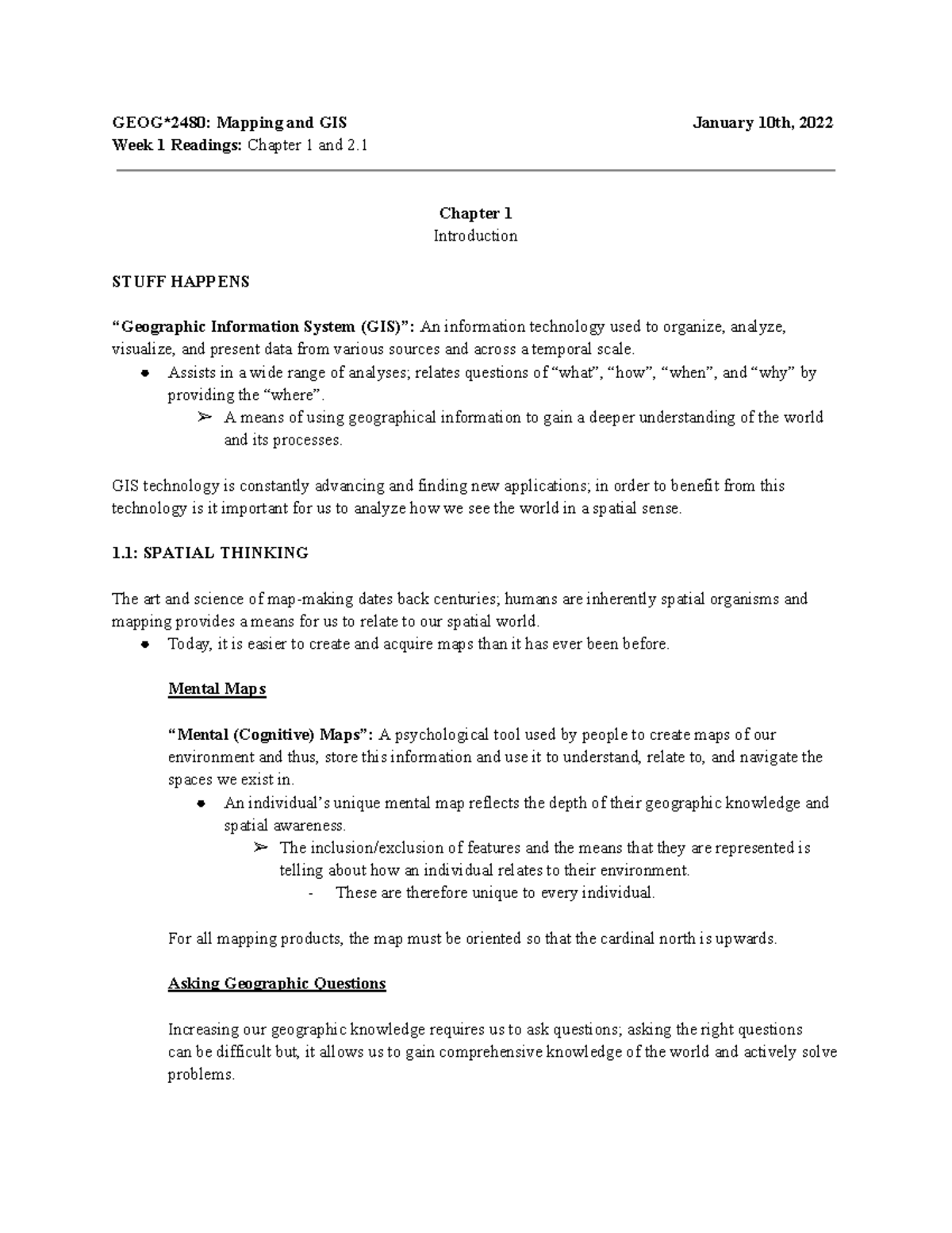 GEOG*2480 - Exam Review - GEOG*2480: Mapping and GIS January 10th, 2022 Week 1 Readings: Chapter ...