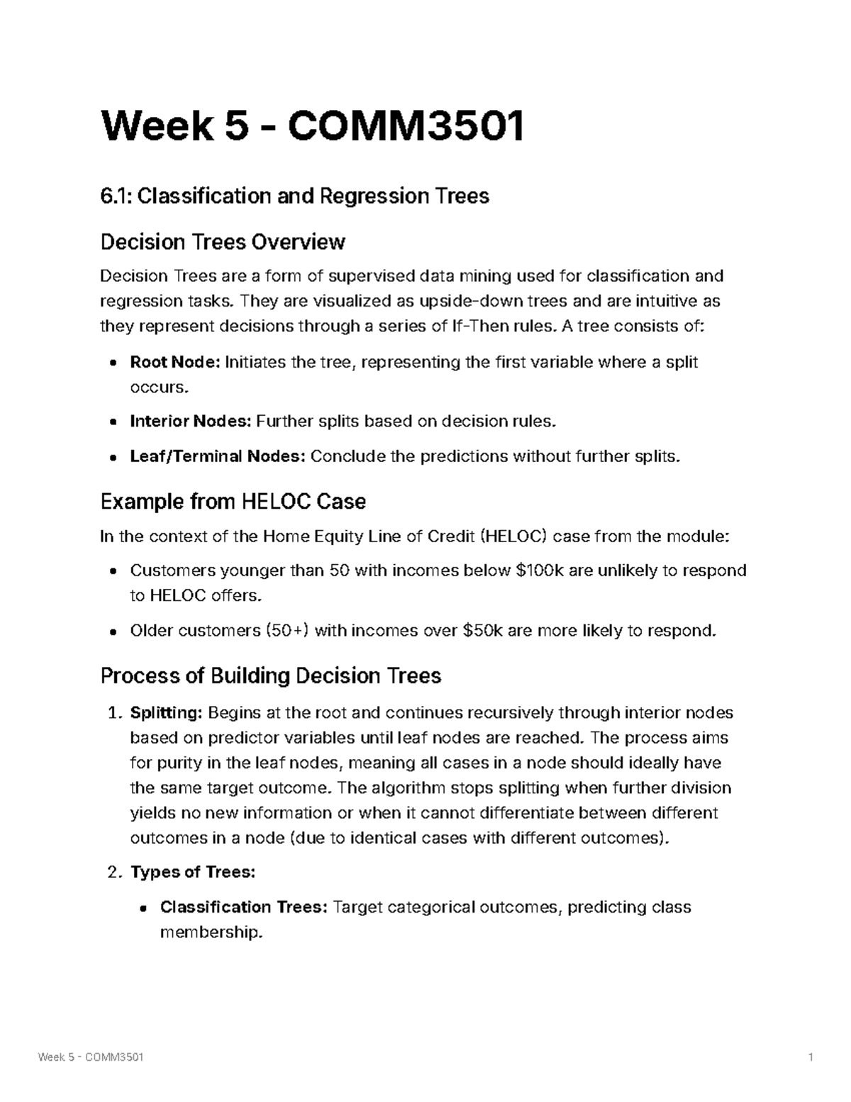 COMM3501 - Week 5 Lecture Notes Tree Models - Week 5 - COMM 6 ...