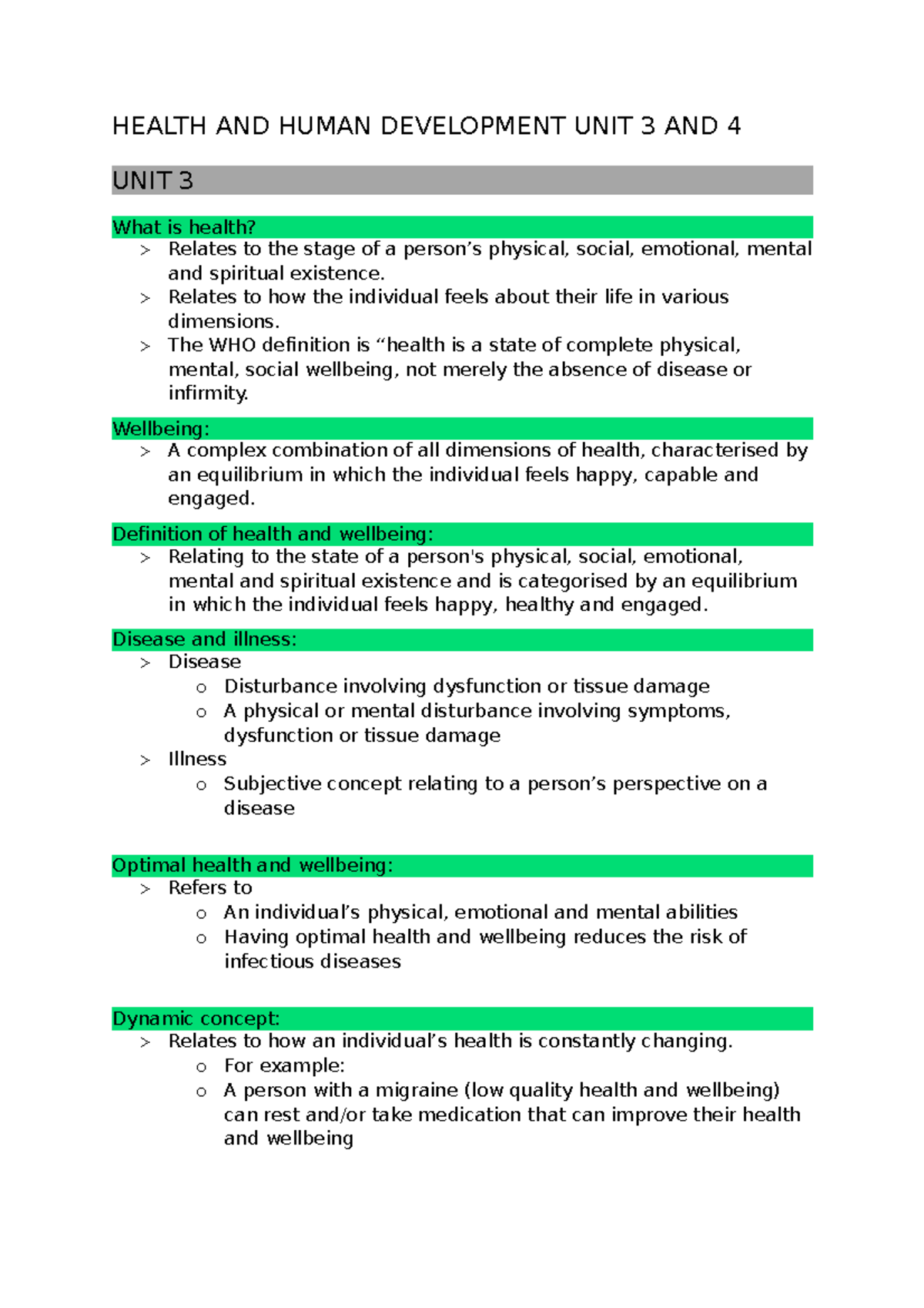 Health AND Human Development UNIT 3 AND 4 - HEALTH AND HUMAN ...