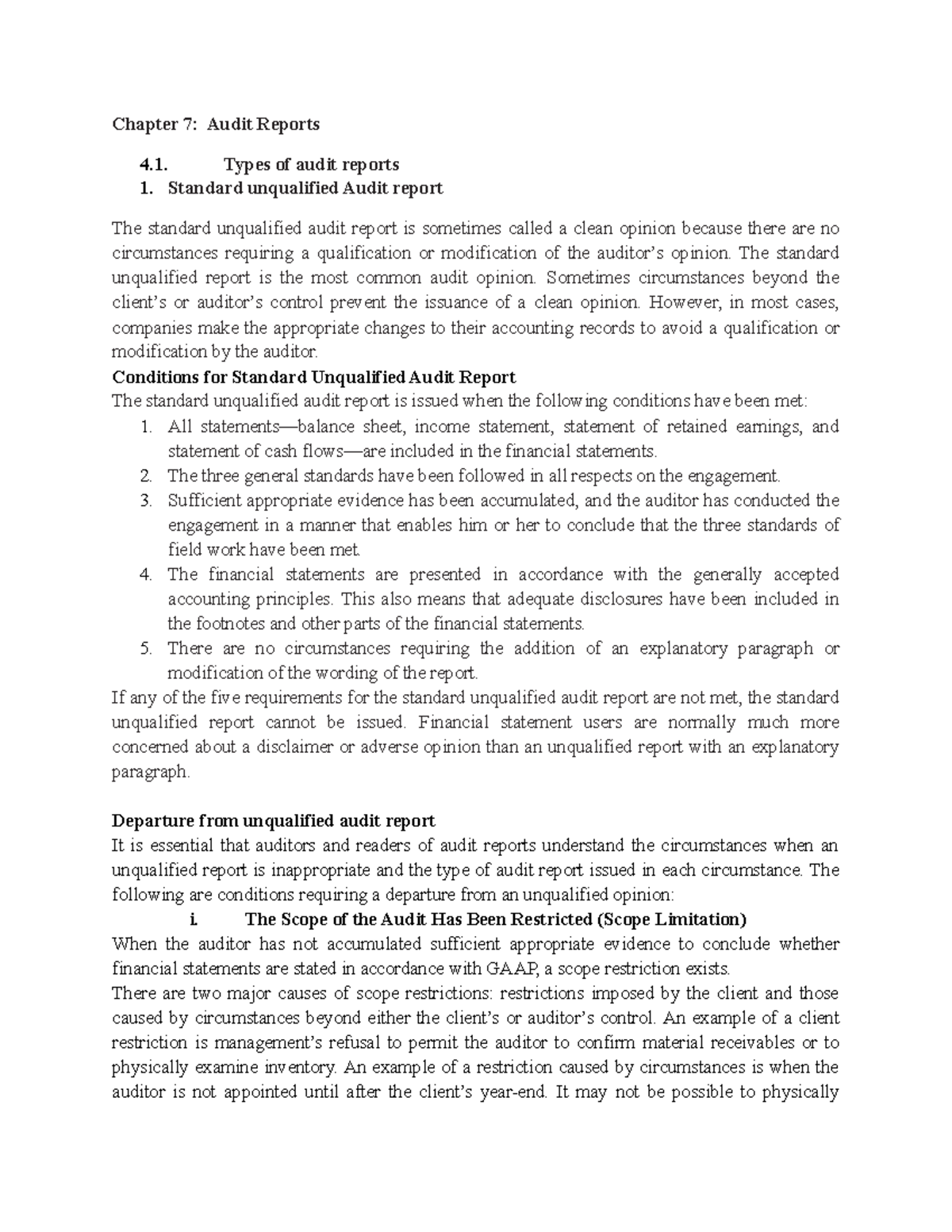 Chapter 4-Audit Report - Chapter 7: Audit Reports Types of audit ...