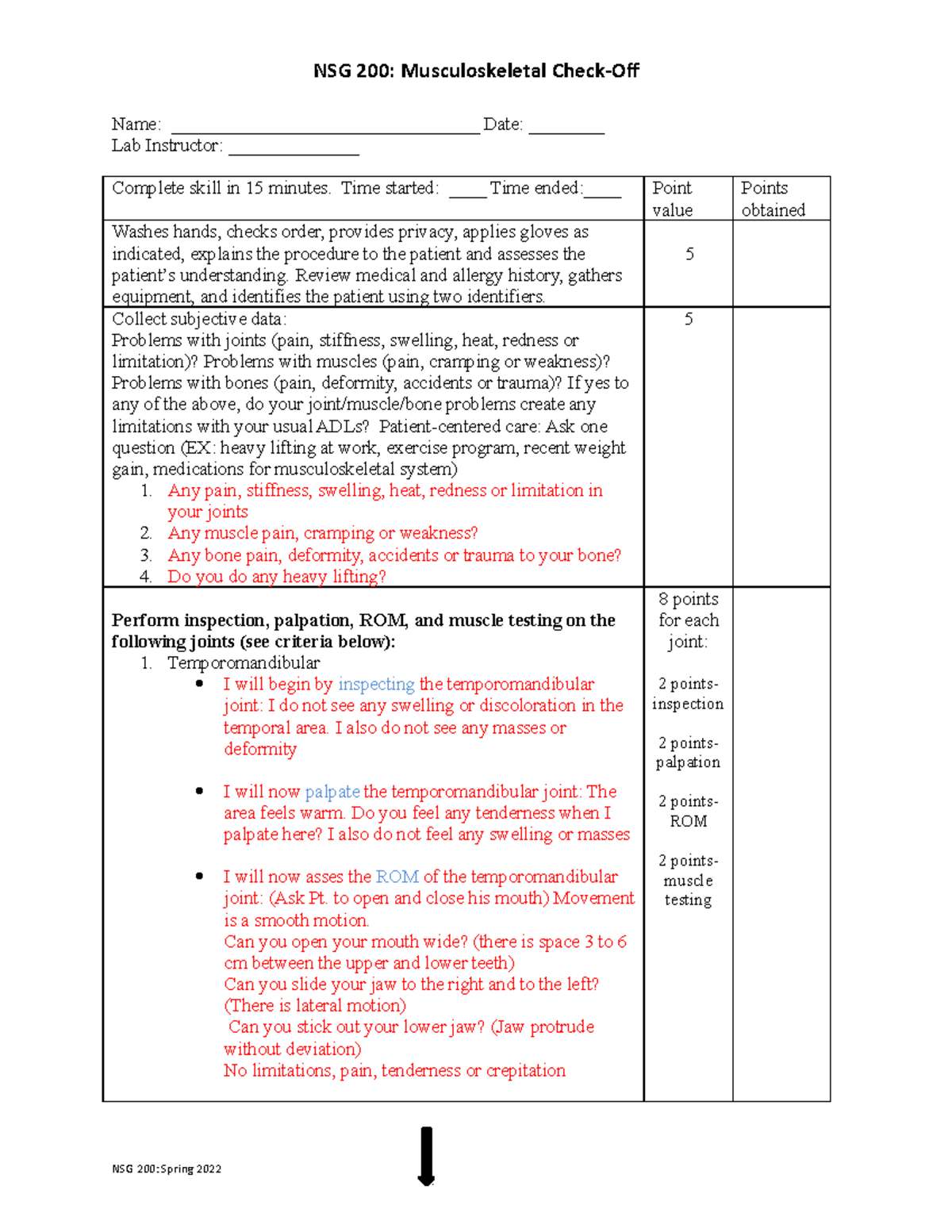 NSG 200 Musculoskeletal Check-Off AT 2 - NSG 210 - Studocu