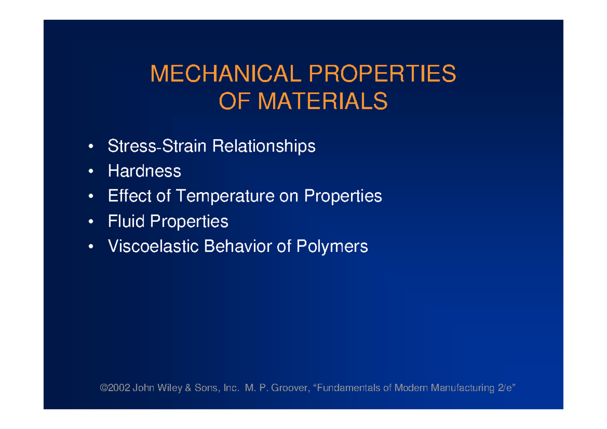 Notes of Mechanical properties - MECHANICAL PROPERTIES OF MATERIALS ...
