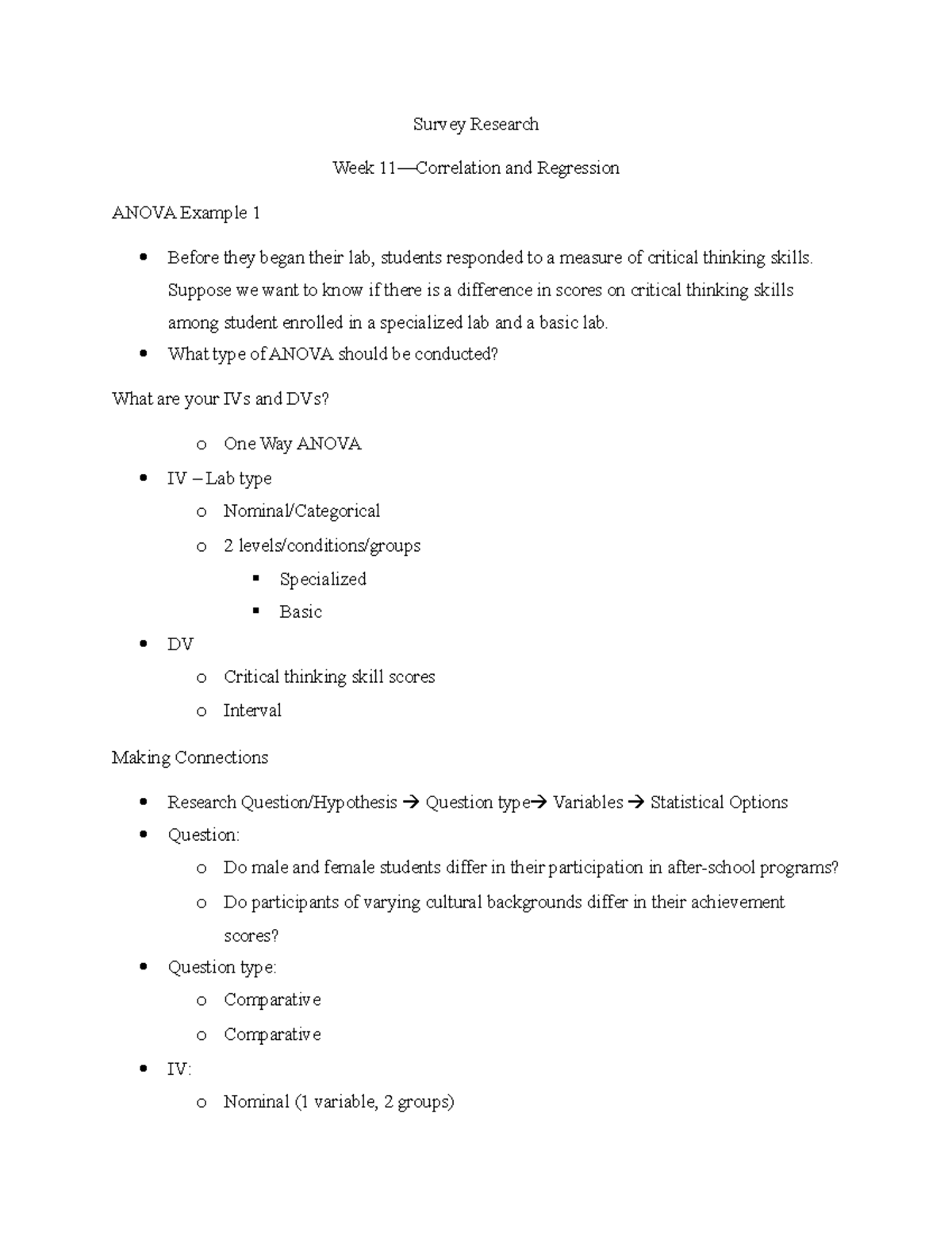 Week 11 Correlation And Regression Lecture Notes Survey Research Week 11—correlation And 