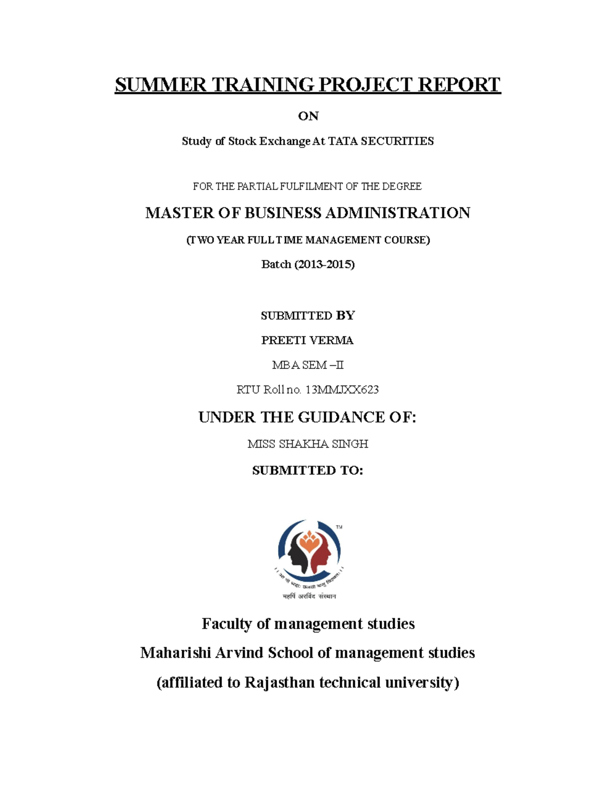 Summer Training Project Report ON Study - SUMMER TRAINING PROJECT ...