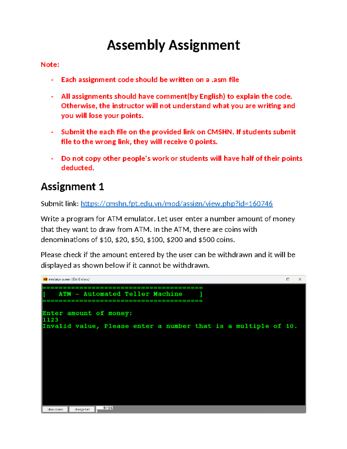 Assembly Assignment 3 - Assembly Assignment Note: - Each assignment code should be written on a ...
