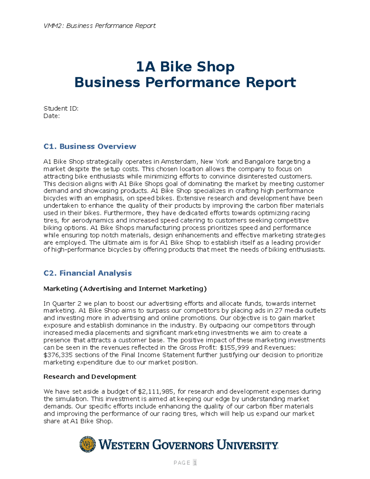 Business Performance Report Template - VMM2: Business Performance ...