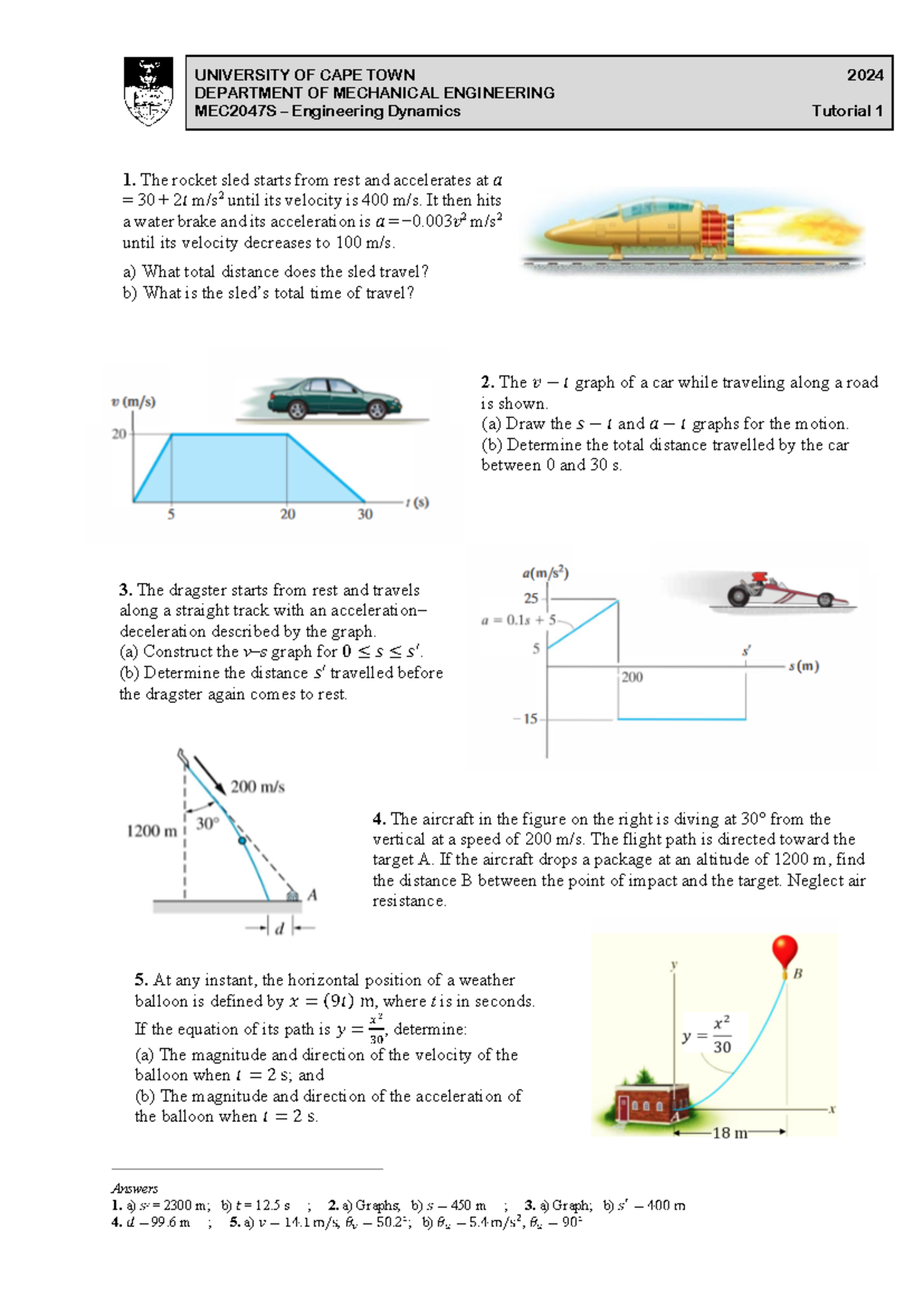 Tutorial 1 - UNIVERSITY OF CAPE TOWN DEPARTMENT OF MECHANICAL ENGINEERING MEC2047S – Engineering ...