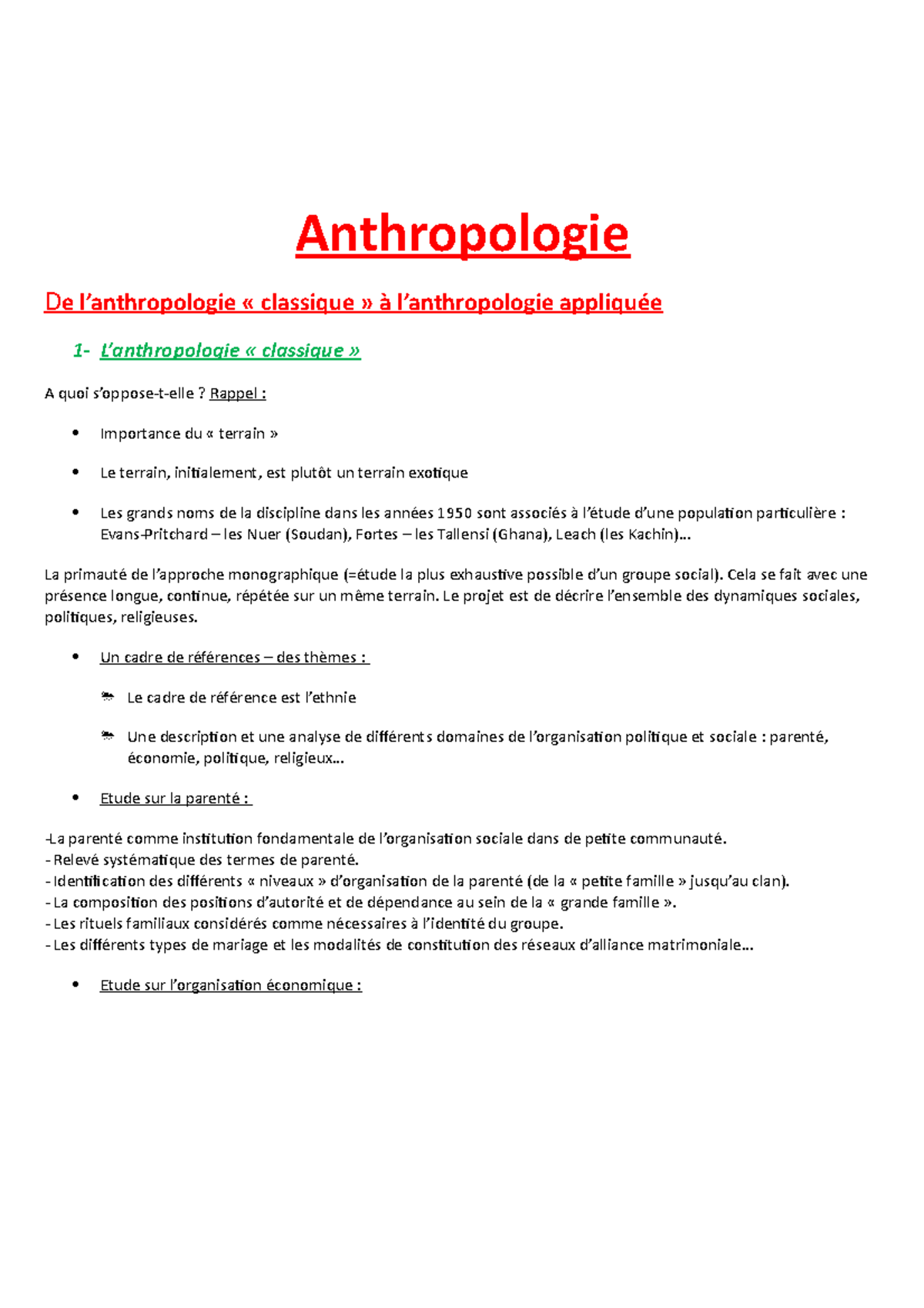 Anthropologie - Cours - Anthropologie De l’anthropologie « classique ...