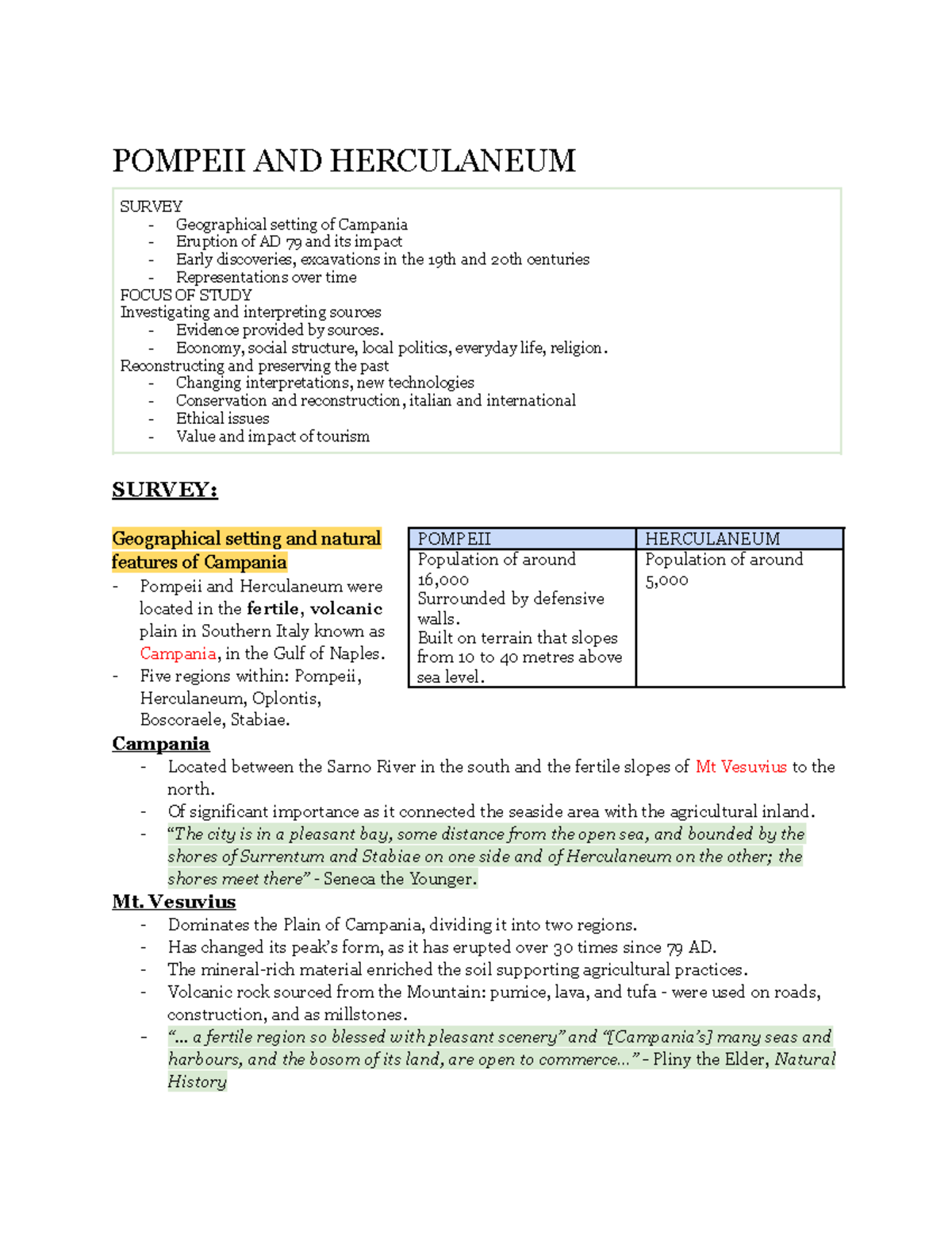 Cities of Vesuvius Y12- Study Notes - POMPEII AND HERCULANEUM SURVEY ...