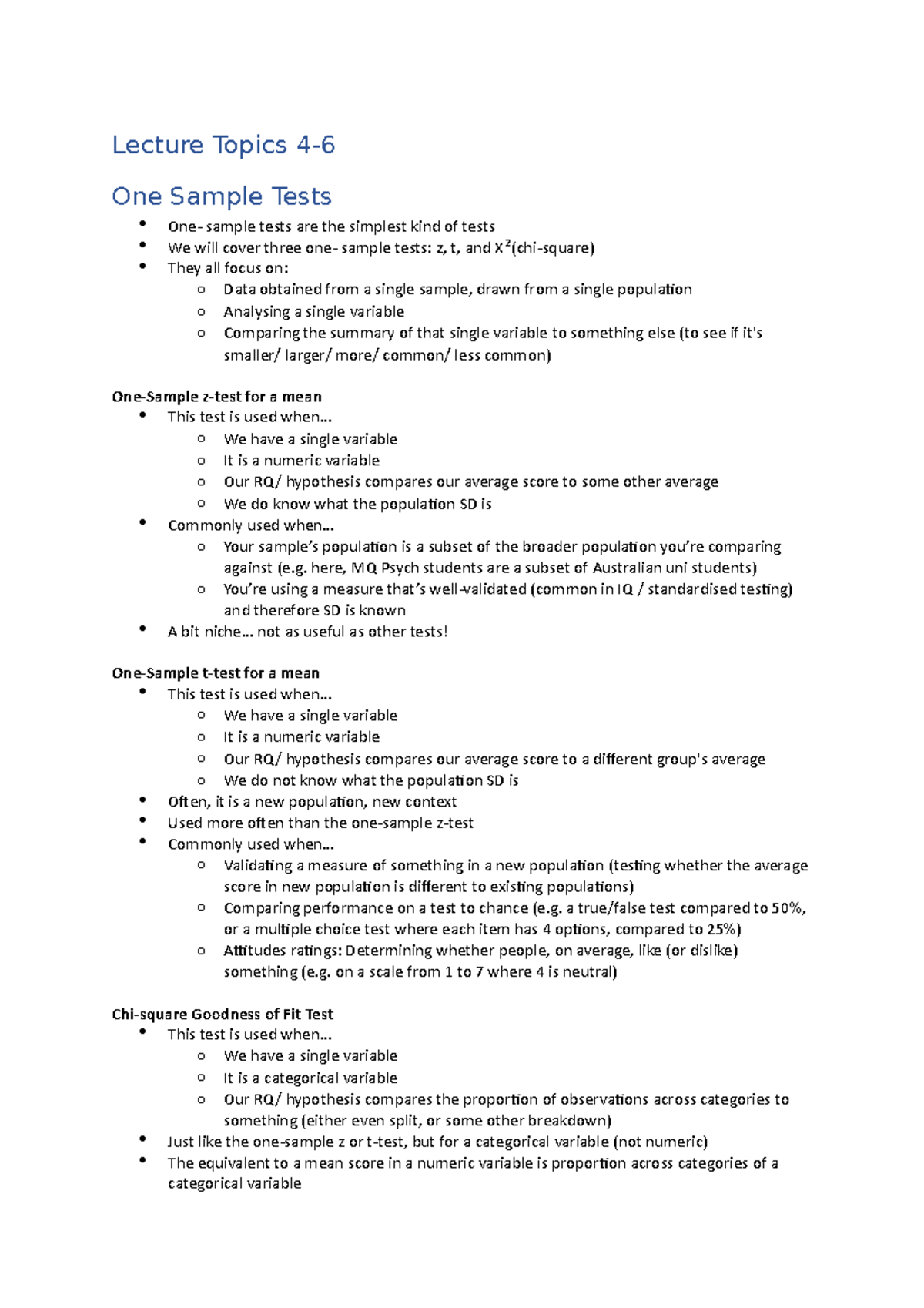 STAT1103 - Lecture Topics 4 - 6 - Lecture Topics 4- One Sample Tests ...