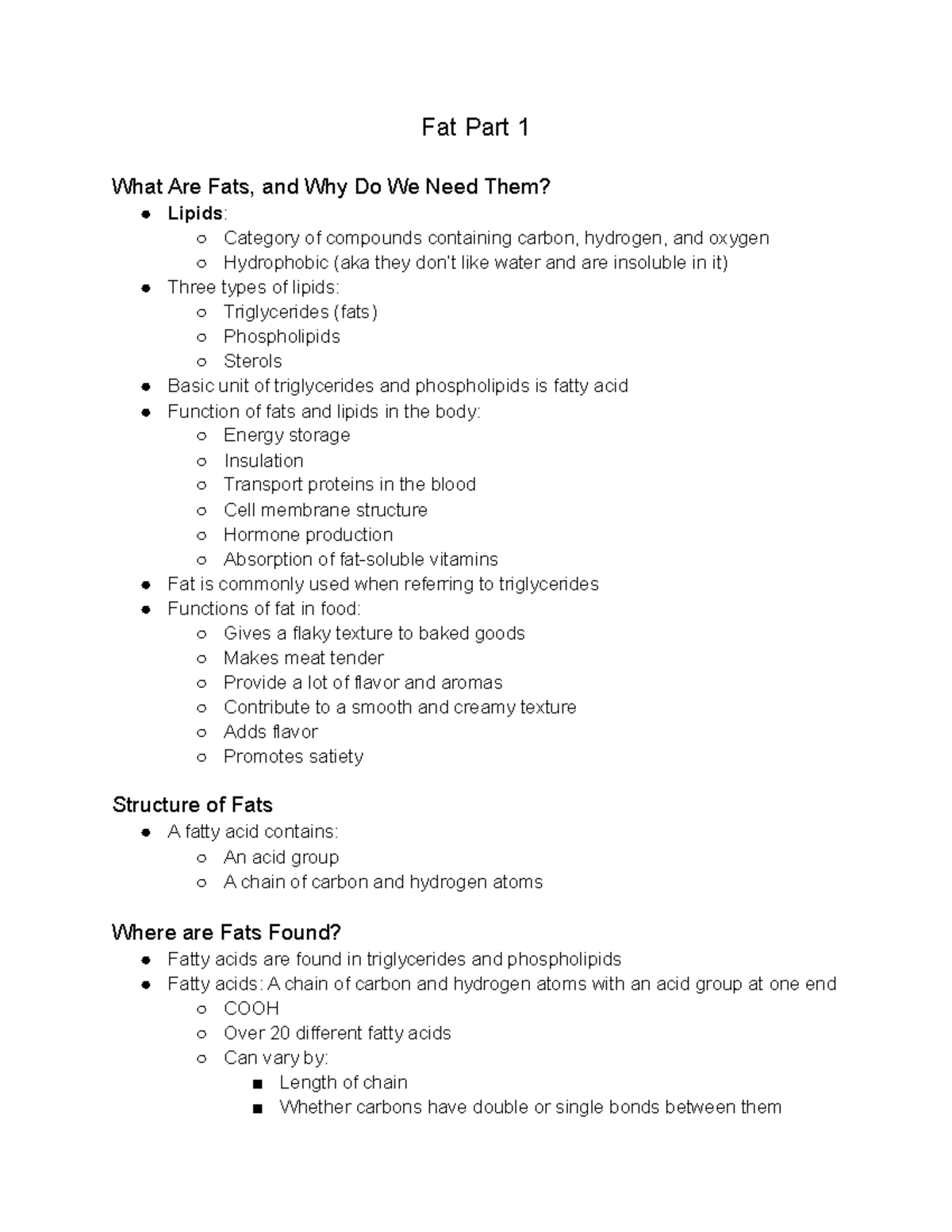 Fat Part 1 - Lecture notes 1 - Fat Part 1 What Are Fats, and Why Do We ...