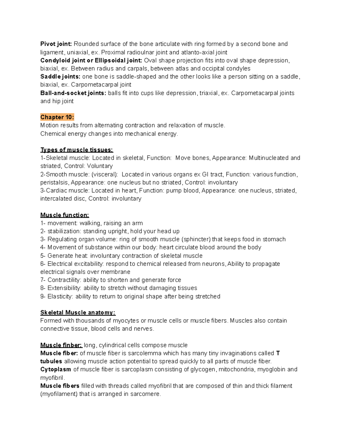 Biol 1199 - Answer key - Pivot joint: Rounded surface of the bone ...