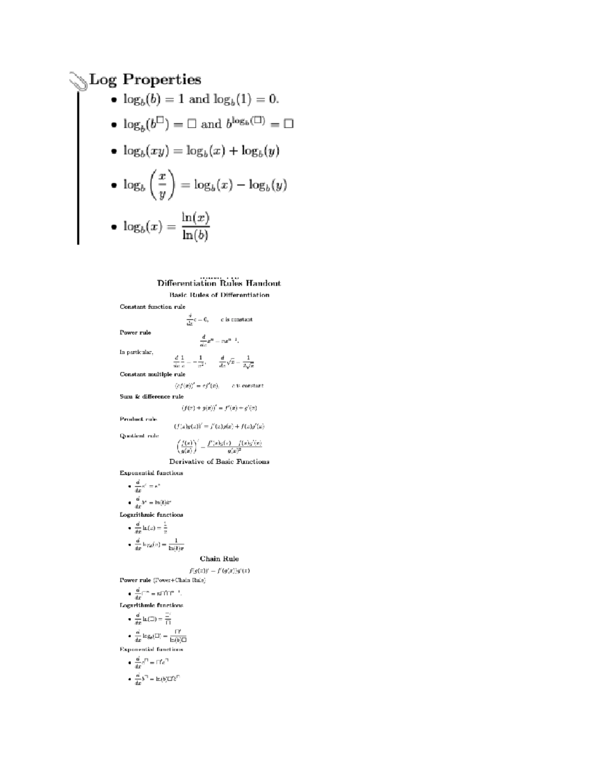 Differentiation and Log rules - 2320 - Studocu