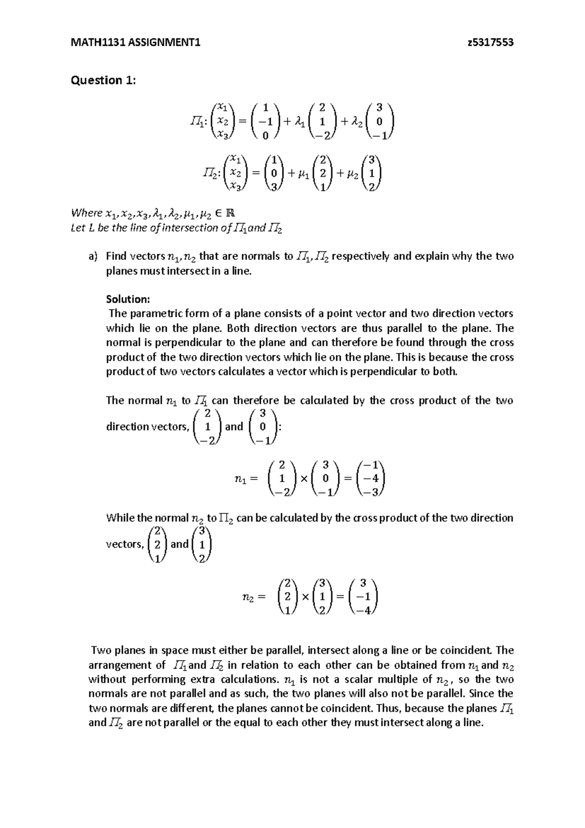 Finding normals Cartesian equations and parametric vector forms of line ...