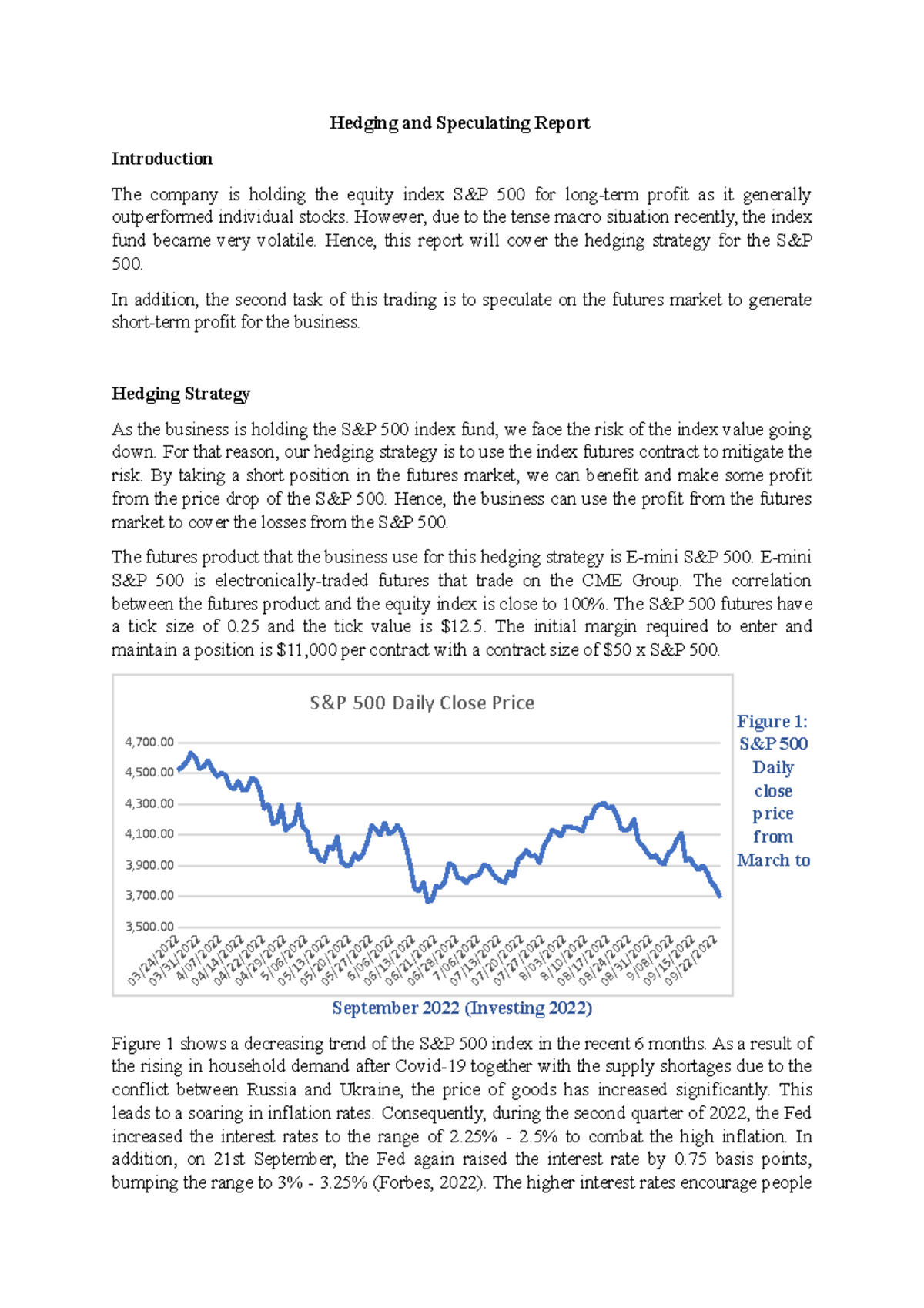 Risk Management Trading Report 2 - Hedging and Speculating Report ...