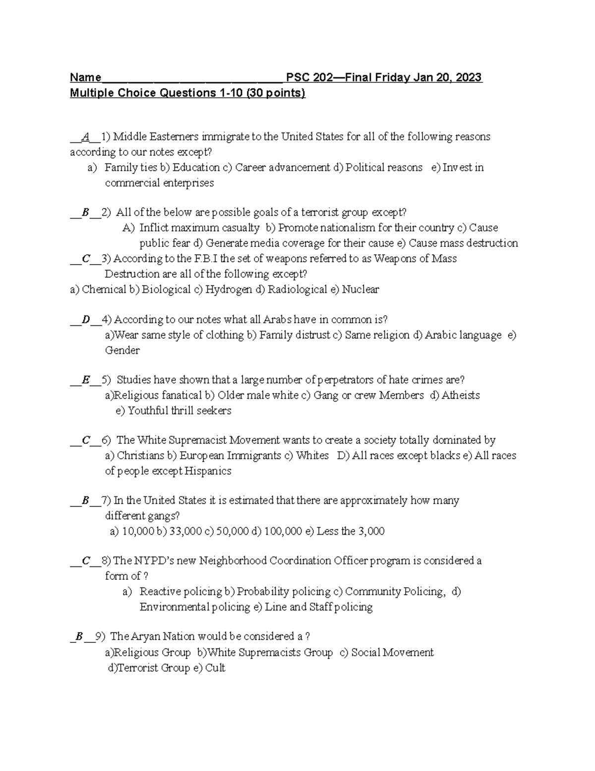 Final exam - Name____________________________ PSC 202—Final Friday Jan ...