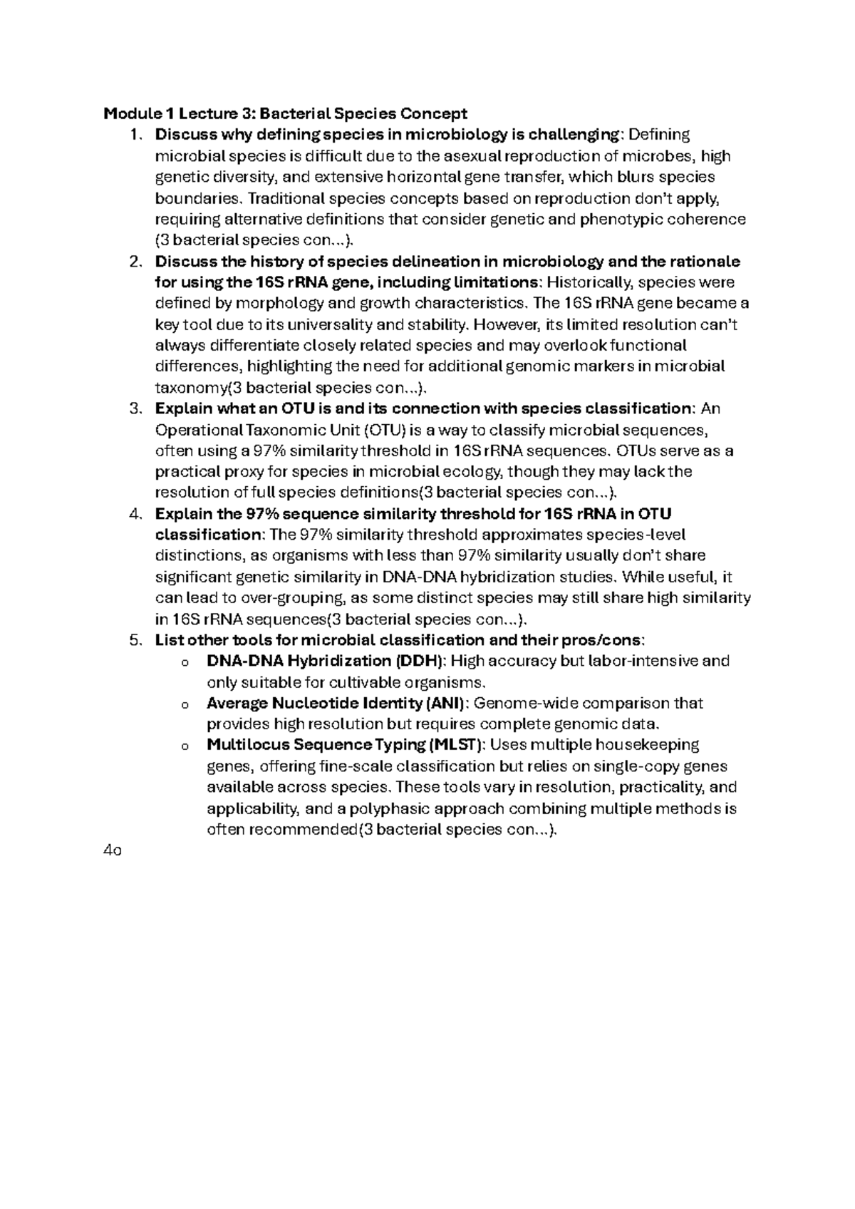 Module 1 Lecture 3 - Module 1 Lecture 3: Bacterial Species Concept 1. Discuss why defining ...