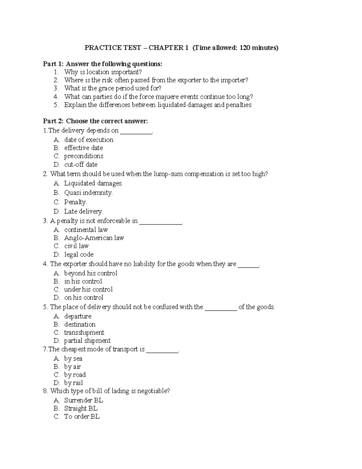 Practice TEST- chapter 1 (120min) - PRACTICE TEST – CHAPTER 1 (Time ...