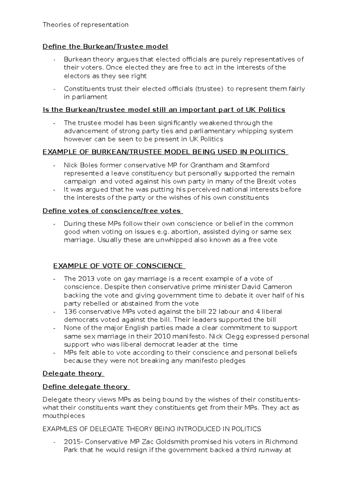 1. Theories of representation - Theories of representation Define the ...