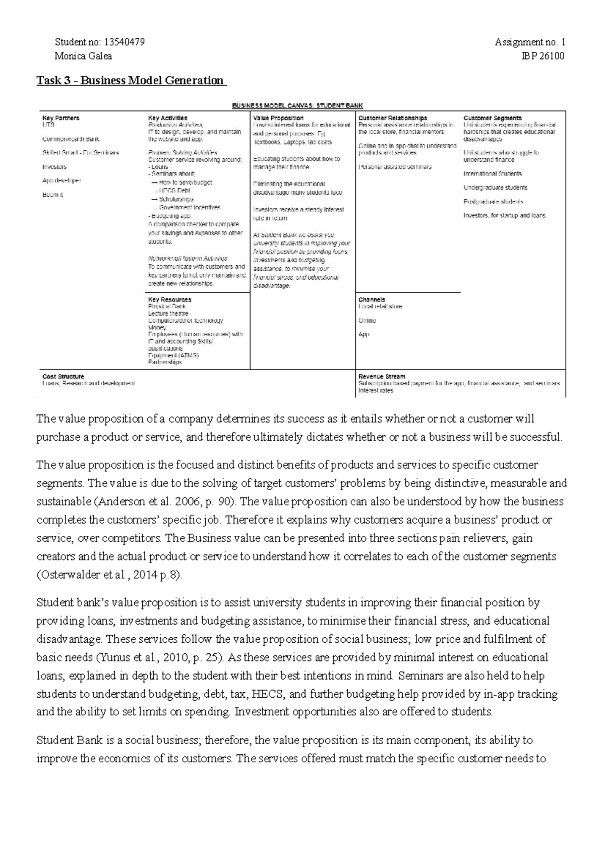 IBP task 3 - task 3 BMC; value proposition - Student no: 13540479 ...