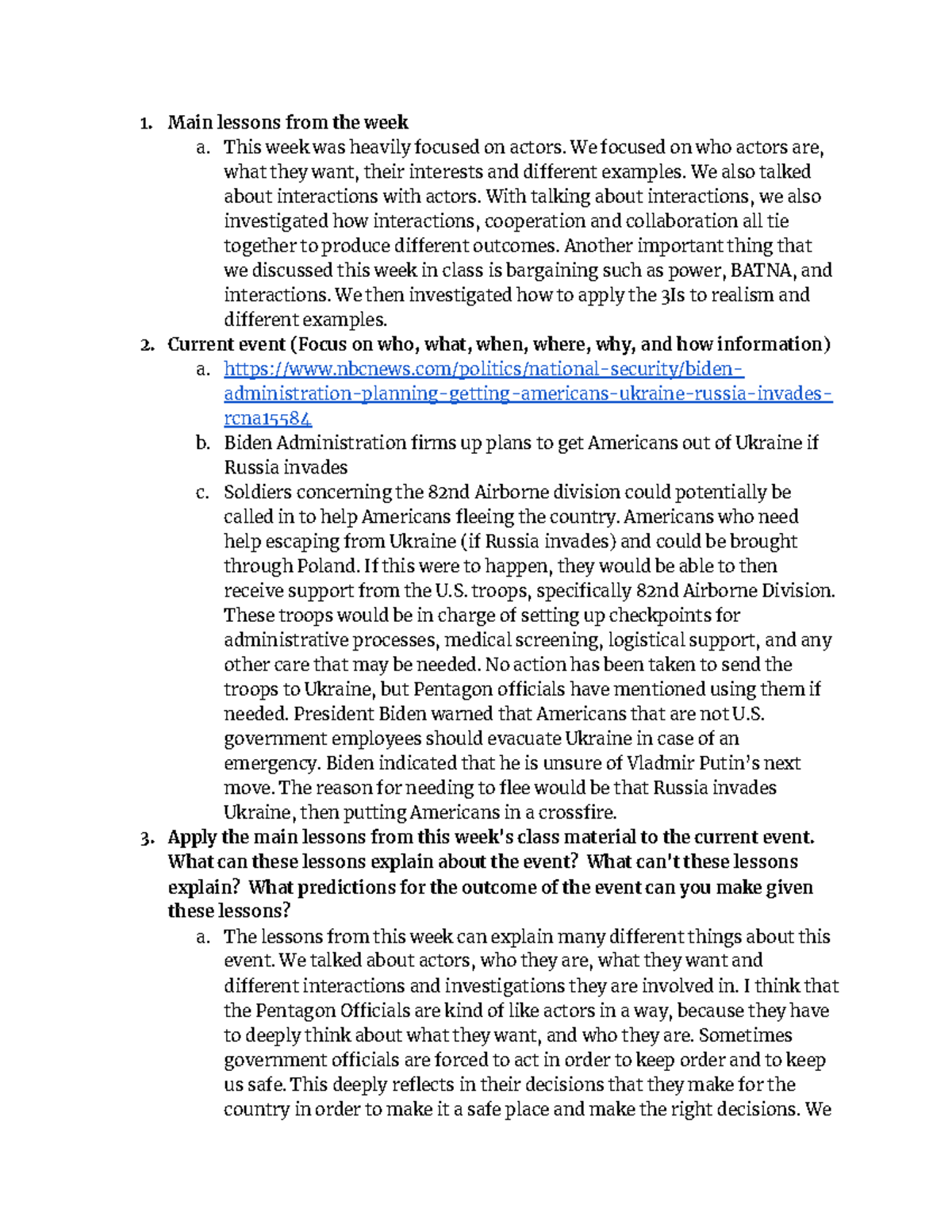 Current event 2 - Willow K - Main lessons from the week a. This week ...