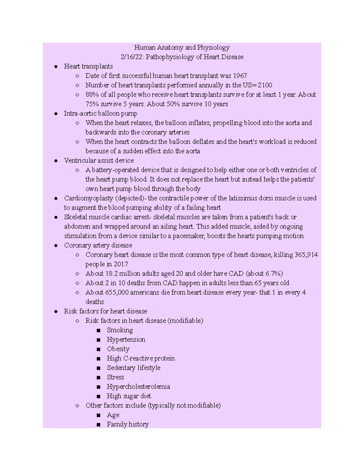 Pathophysiology of Heart Disease Lecture notes - Human Anatomy and ...