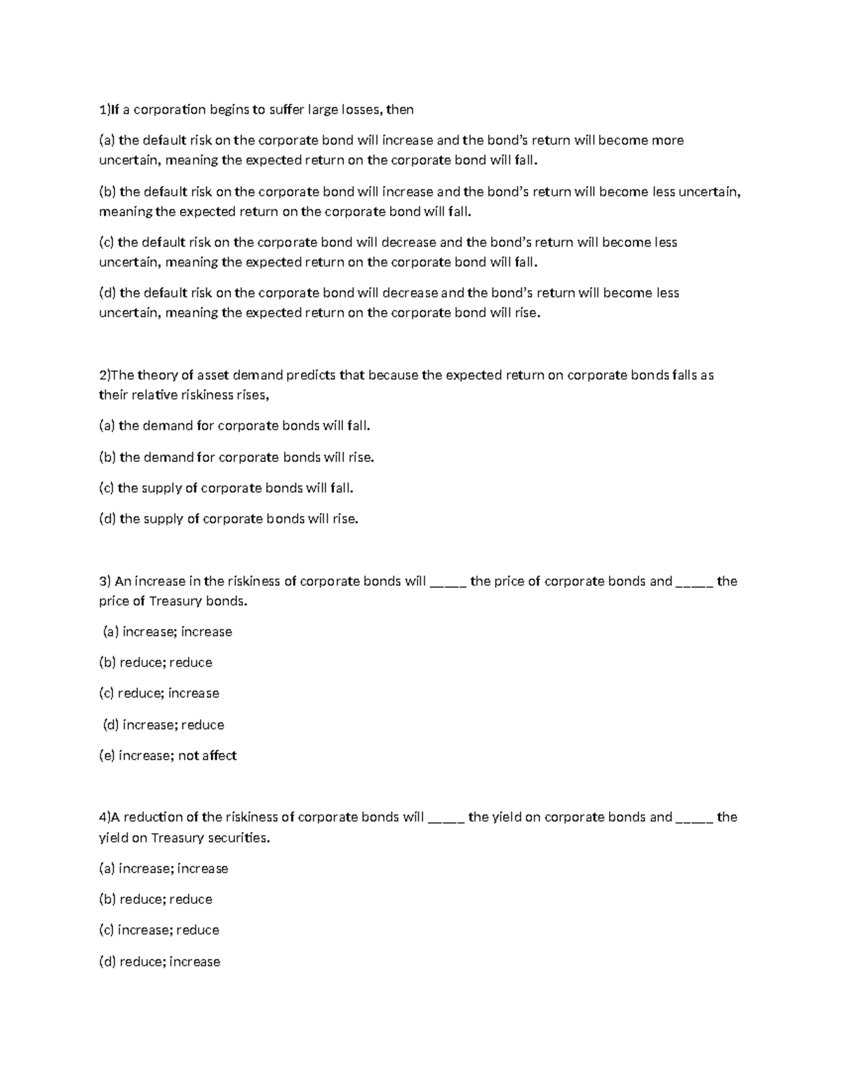 Chapter 6 Sample MCQs - Practice MCQS with answer - 1)If a corporation begins to suffer large ...