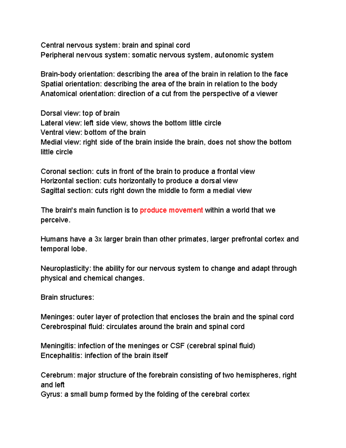 Neuroscience, Brain + Nervous system - Central nervous system: brain ...