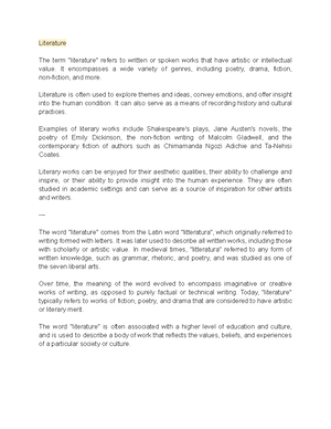 Notes, Getting Started with Literary Studies - LITERARY STUDIES What am ...