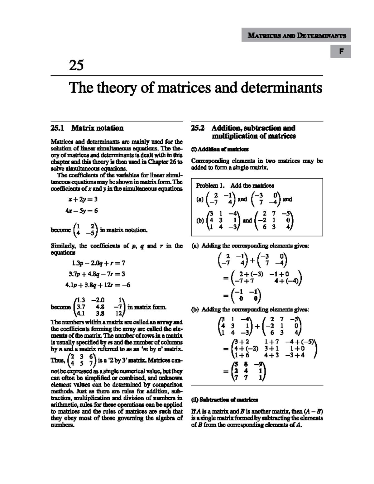 9 Matrices - Basic matrix - MATRICES AND DETERMINANTS F 25 The theory of matrices and ...