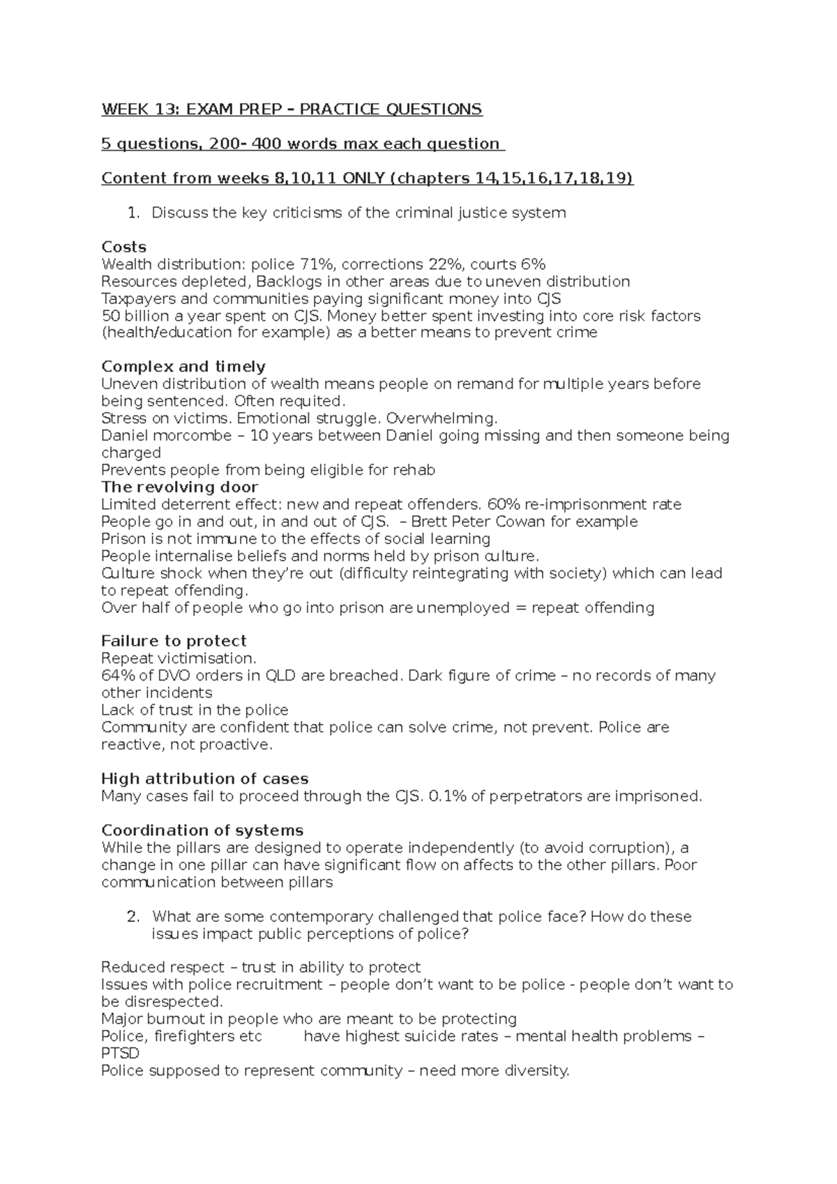 WEEK 13 - Exam notes as per week 13 tutorial - WEEK 13: EXAM PREP ...