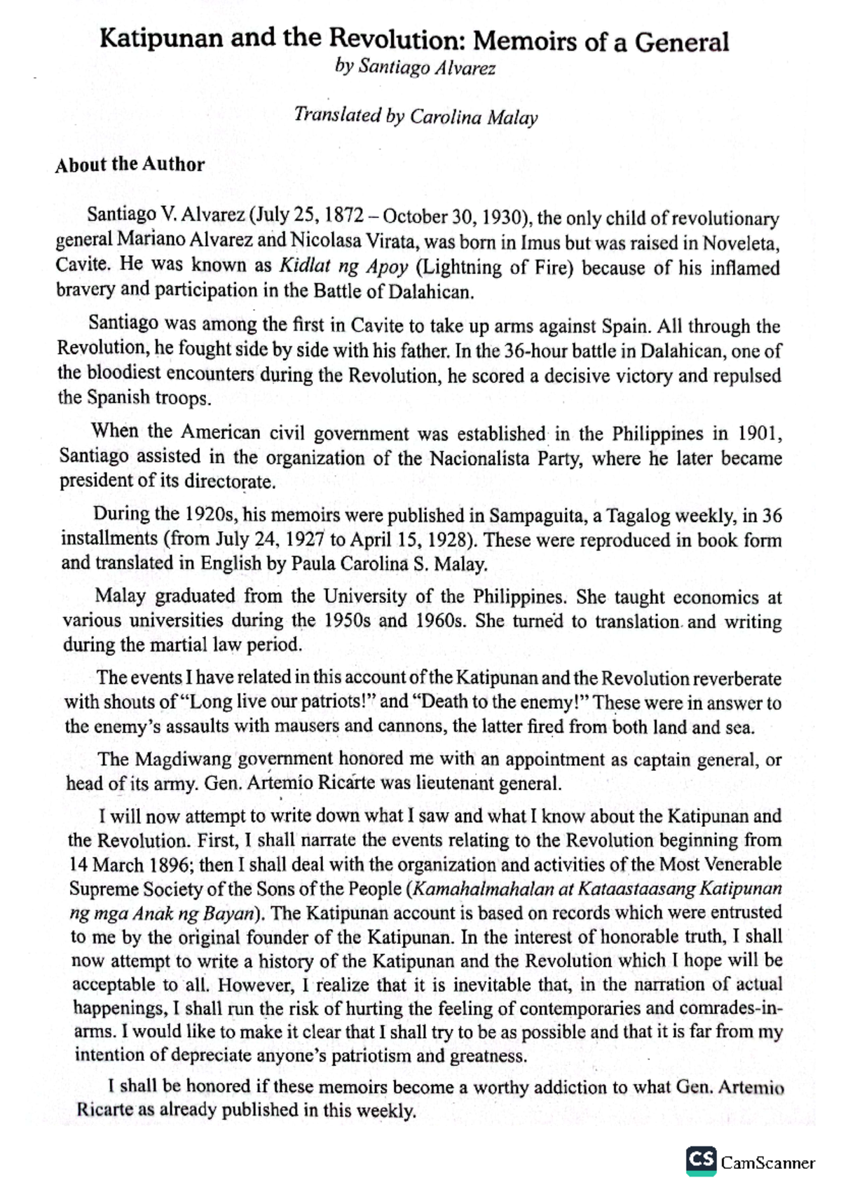 Katipunan and the Revolution by Santiago Alvarez - Katipunan and the ...