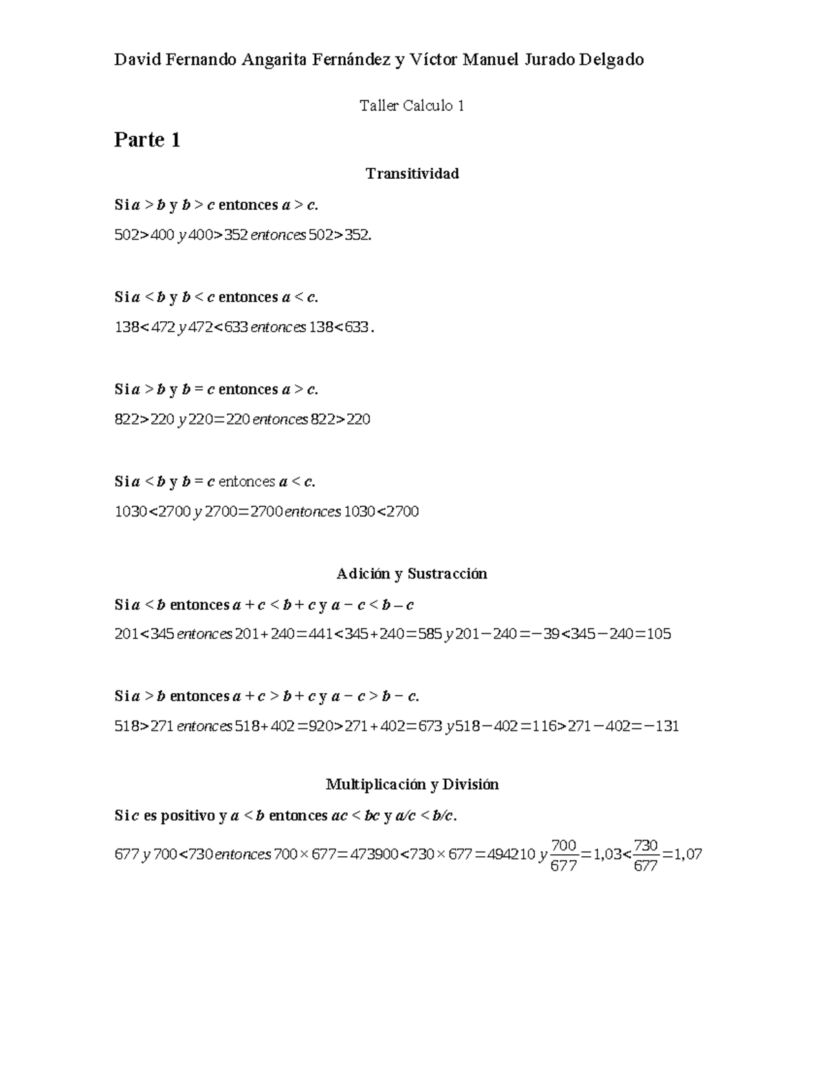 Taller Calculo 1 - sefsf - David Fernando Angarita Fernández y Víctor ...
