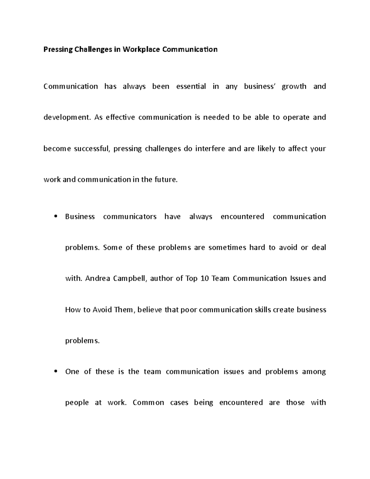 Pressing Challenges in Workplace Communication - Pressing Challenges in ...