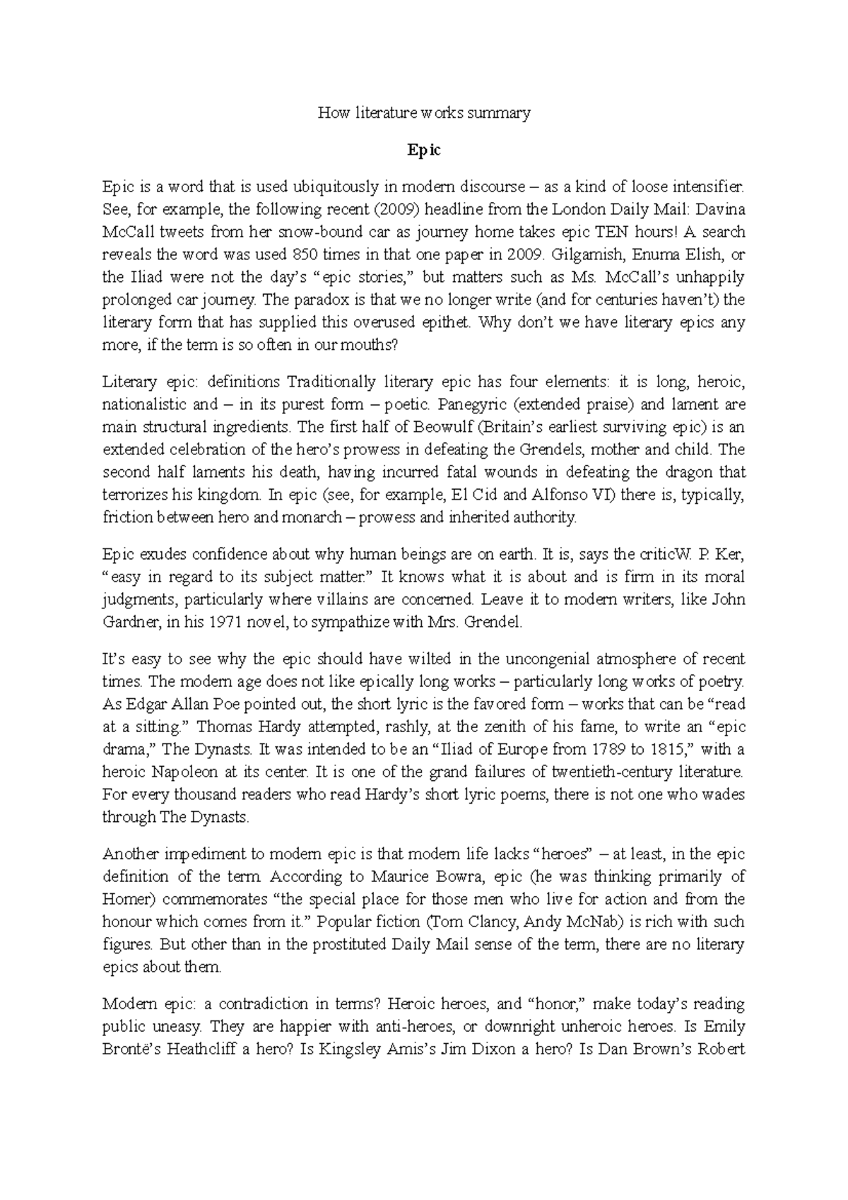 How literature works Epic summary - How literature works summary Epic ...