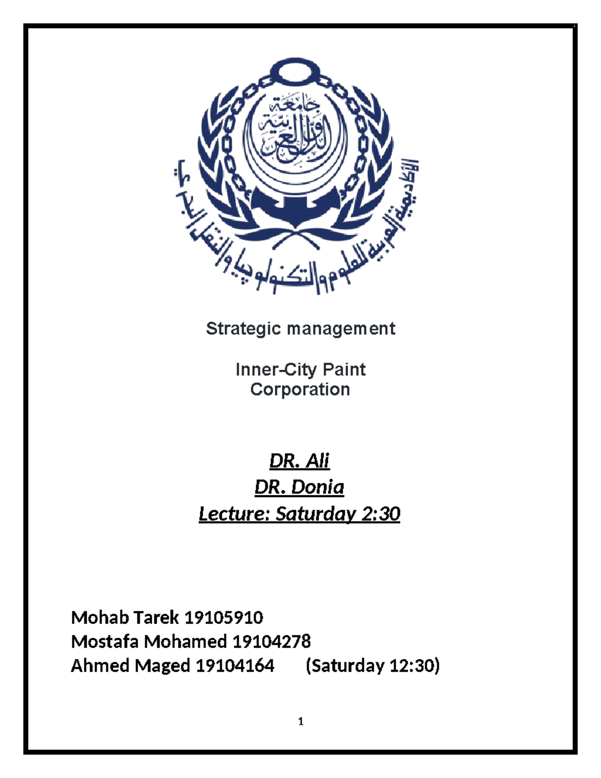 19- inner city paint co - strategic management - Strategic management ...