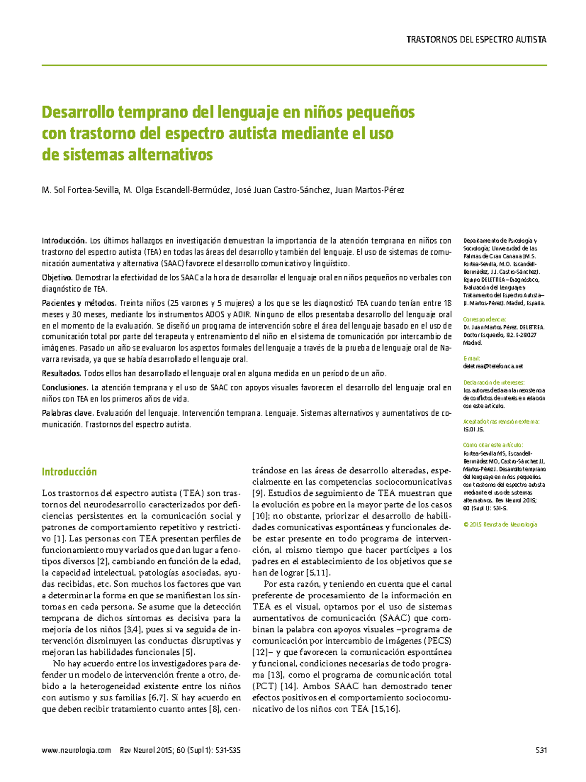 Lenguaje en TEA - neurologia Rev Neurol 2015; 60 (Supl 1): S31-S35 S ...